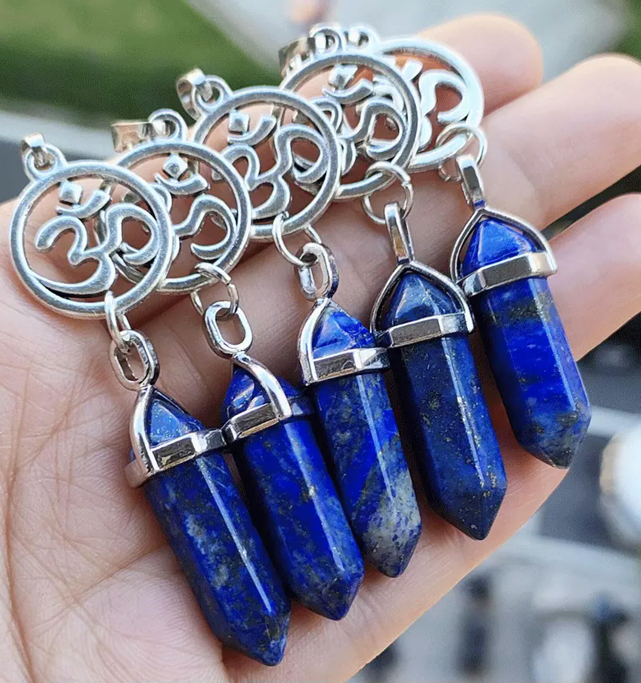 K-KED 10pcs Lapis Lazuli Gems Yoga Aum&Om Pendants Chakra Reiki Healing ...