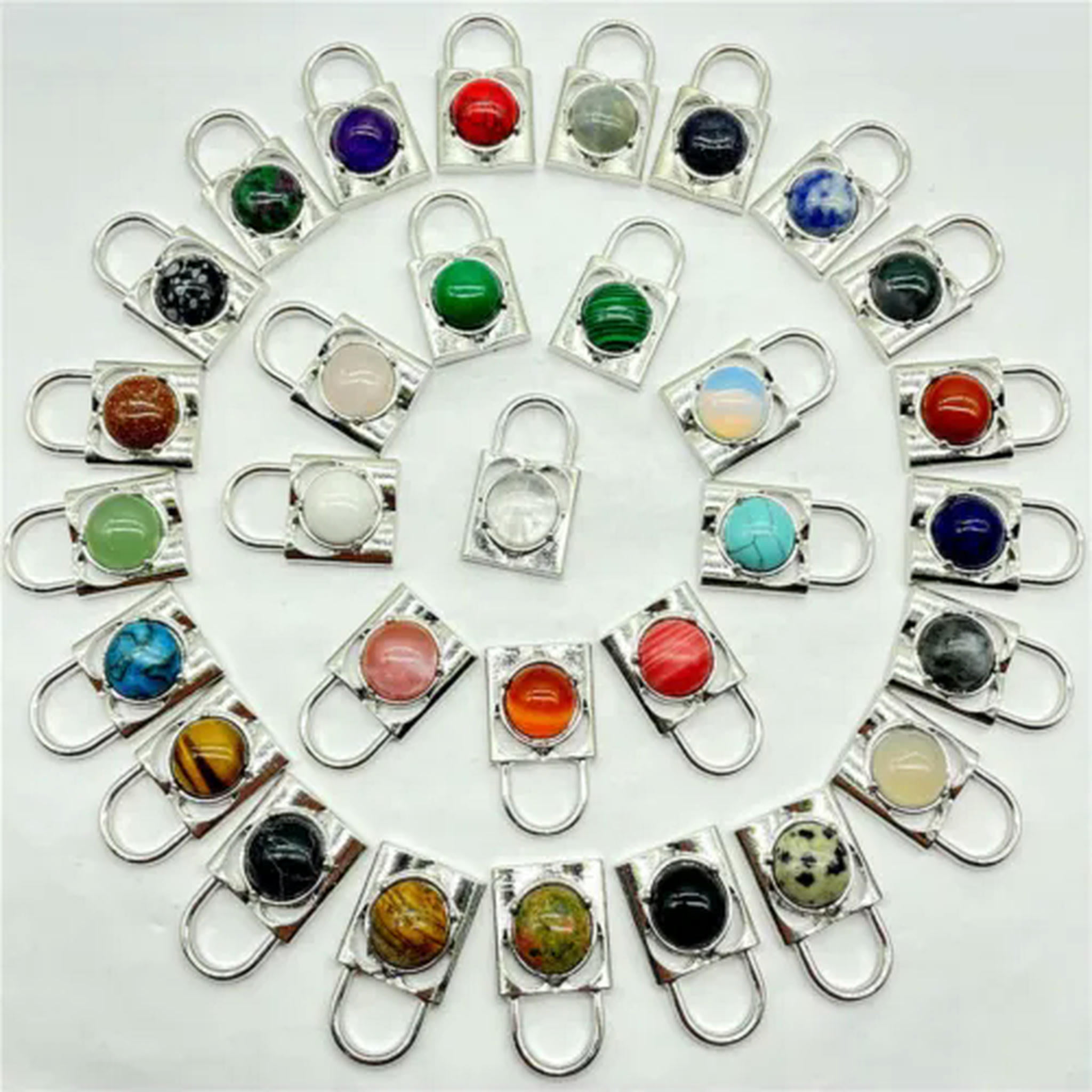 K-KED 10pcs Mixed Natural Stone Gems Lock Pendants Prism Magic Reiki ...