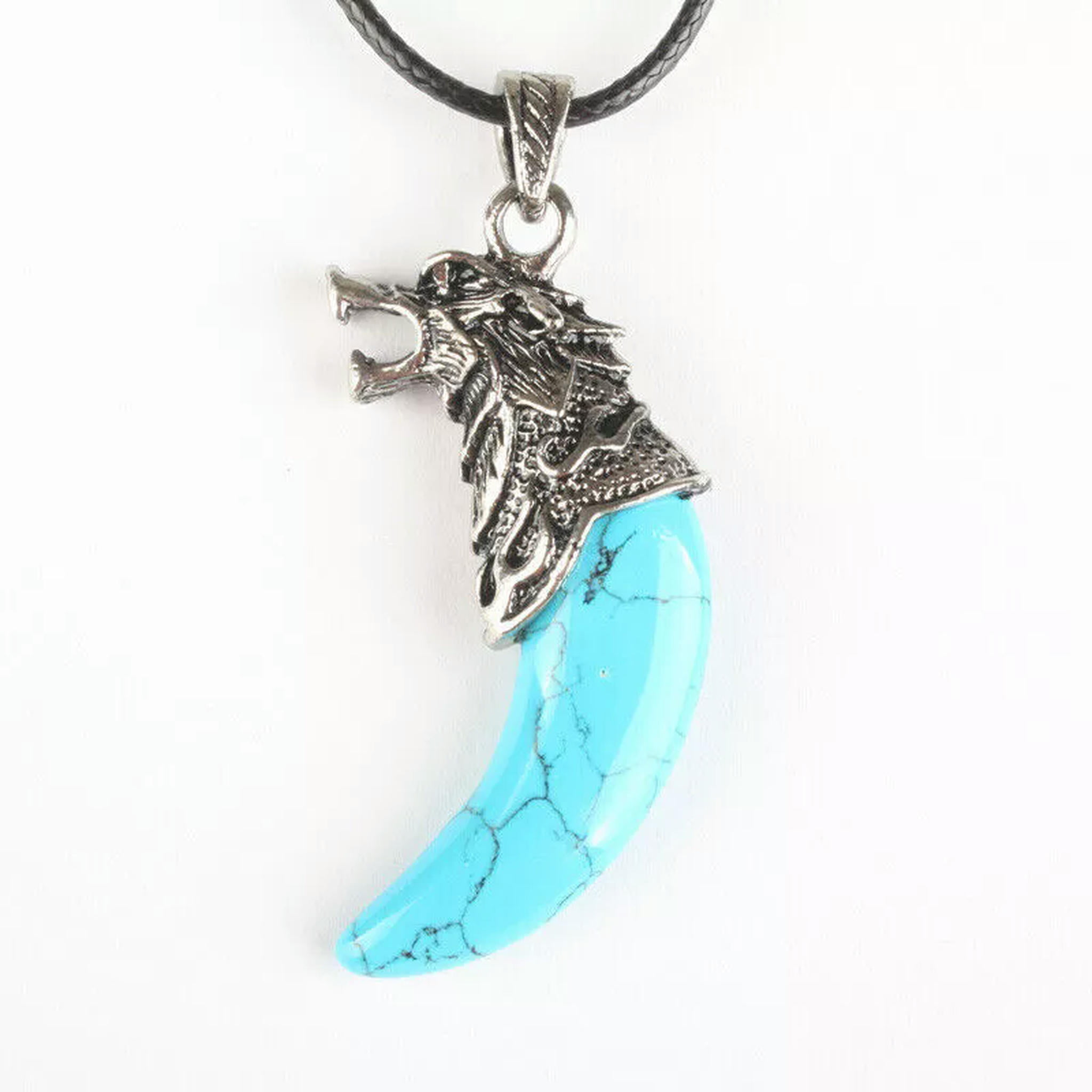 K-KED 10pcs Natural Blue Turquoise stone Wolf Tooth Pendant Necklace ...