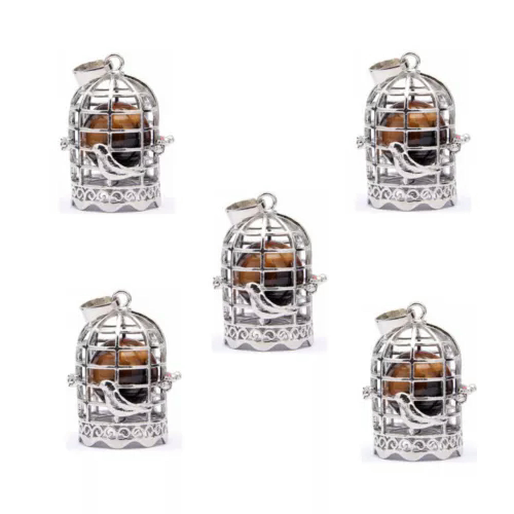 K-KED 10pcs Natural Tiger Eye Stone Bird Cage Diffuser Locket Pendant ...