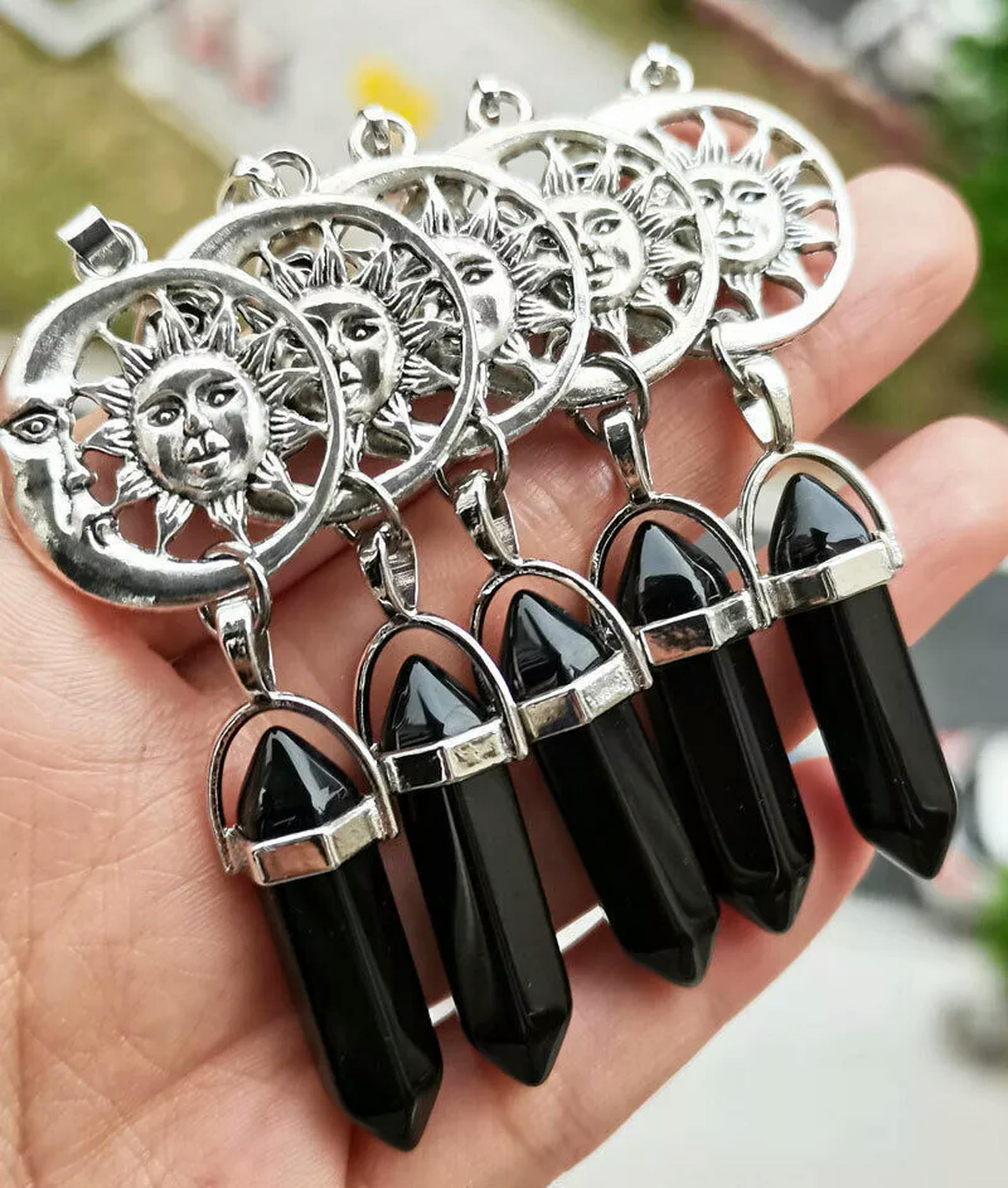 K-KED 10pcs Obsidian Gems stone Moon Sun Pendants Chakra Reiki Healing ...