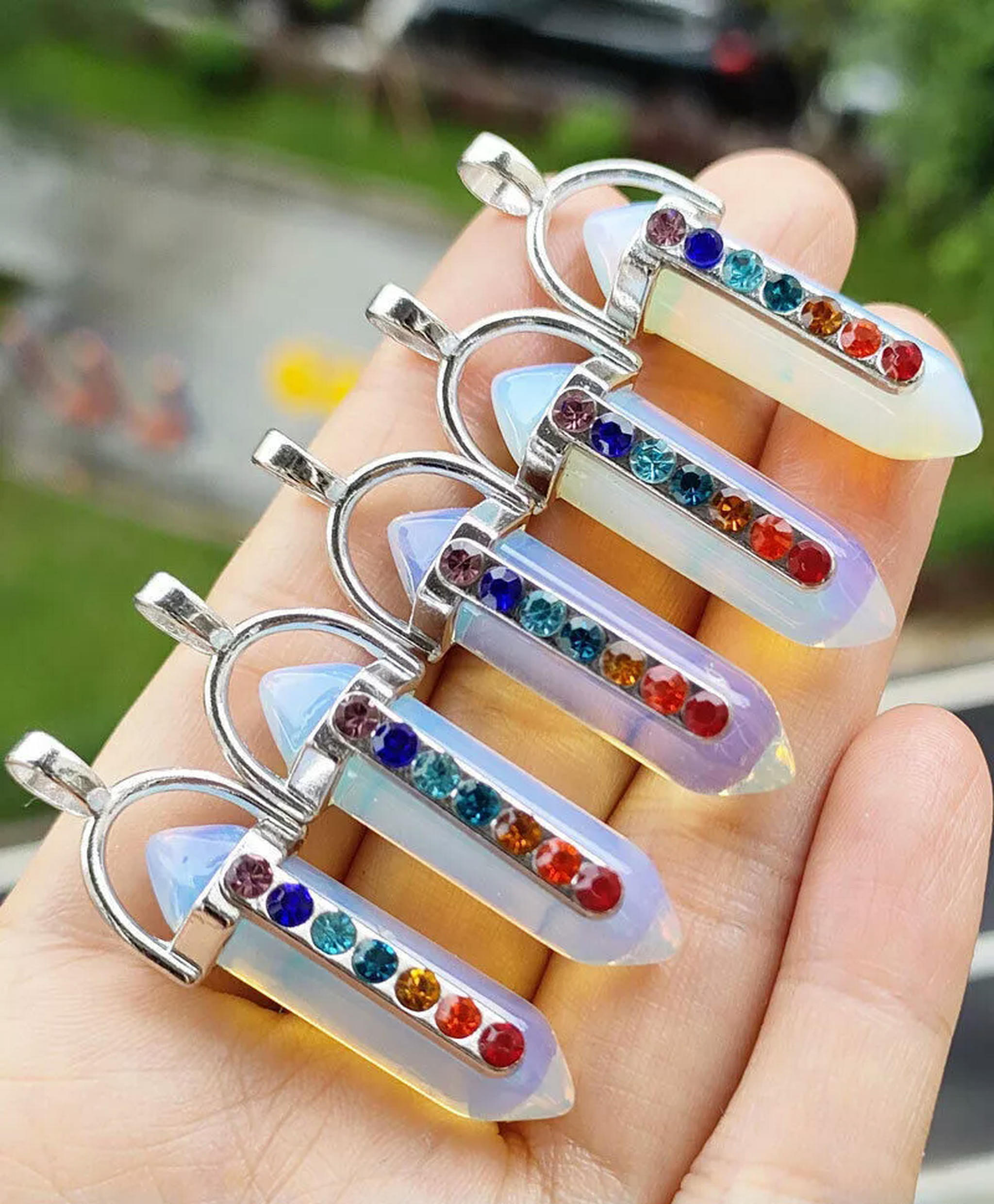 K-KED 10pcs Opal Gems Hexagon 7 Chakra Pendants Reiki Healing Amulet ...