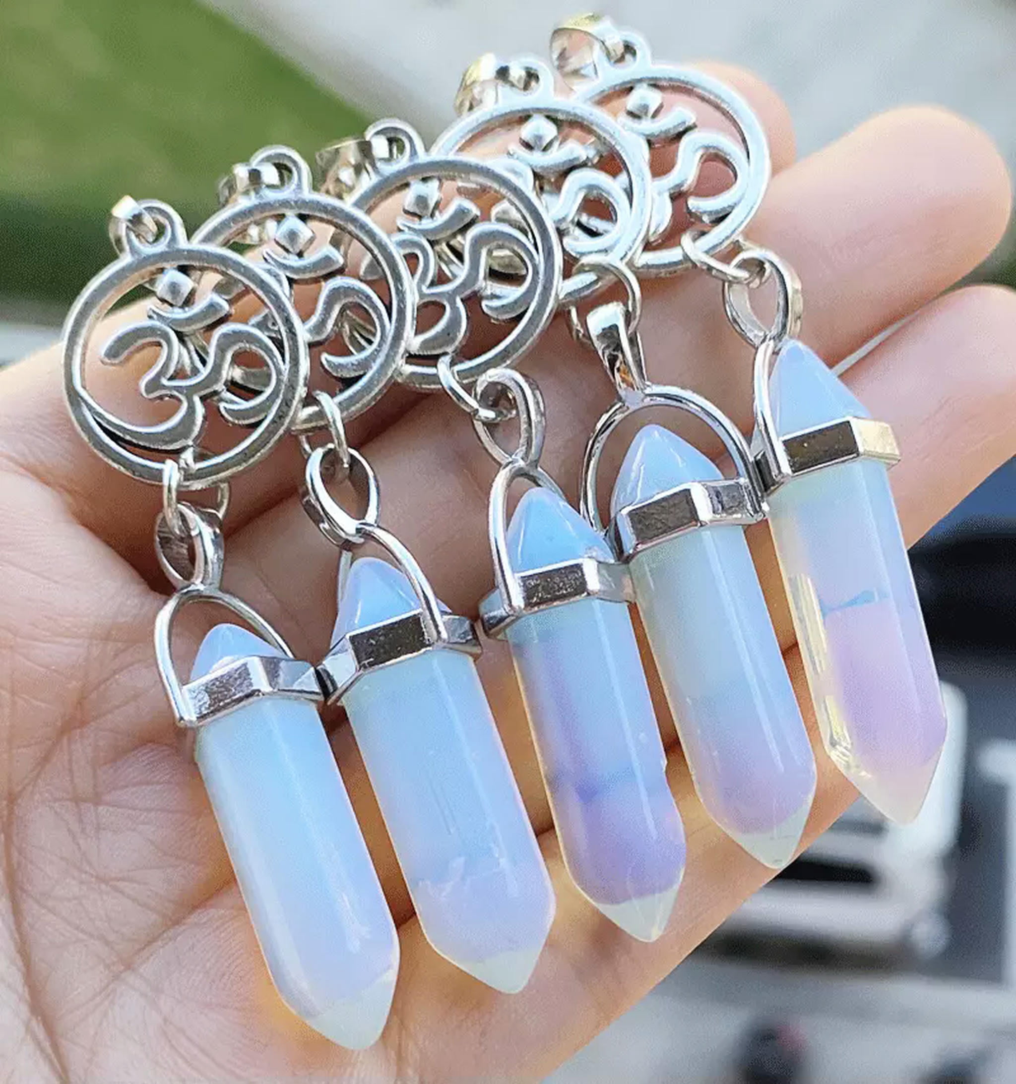 K-KED 10pcs Opal Gems Yoga Aum&Om Pendants Chakra Reiki Healing Amulet ...