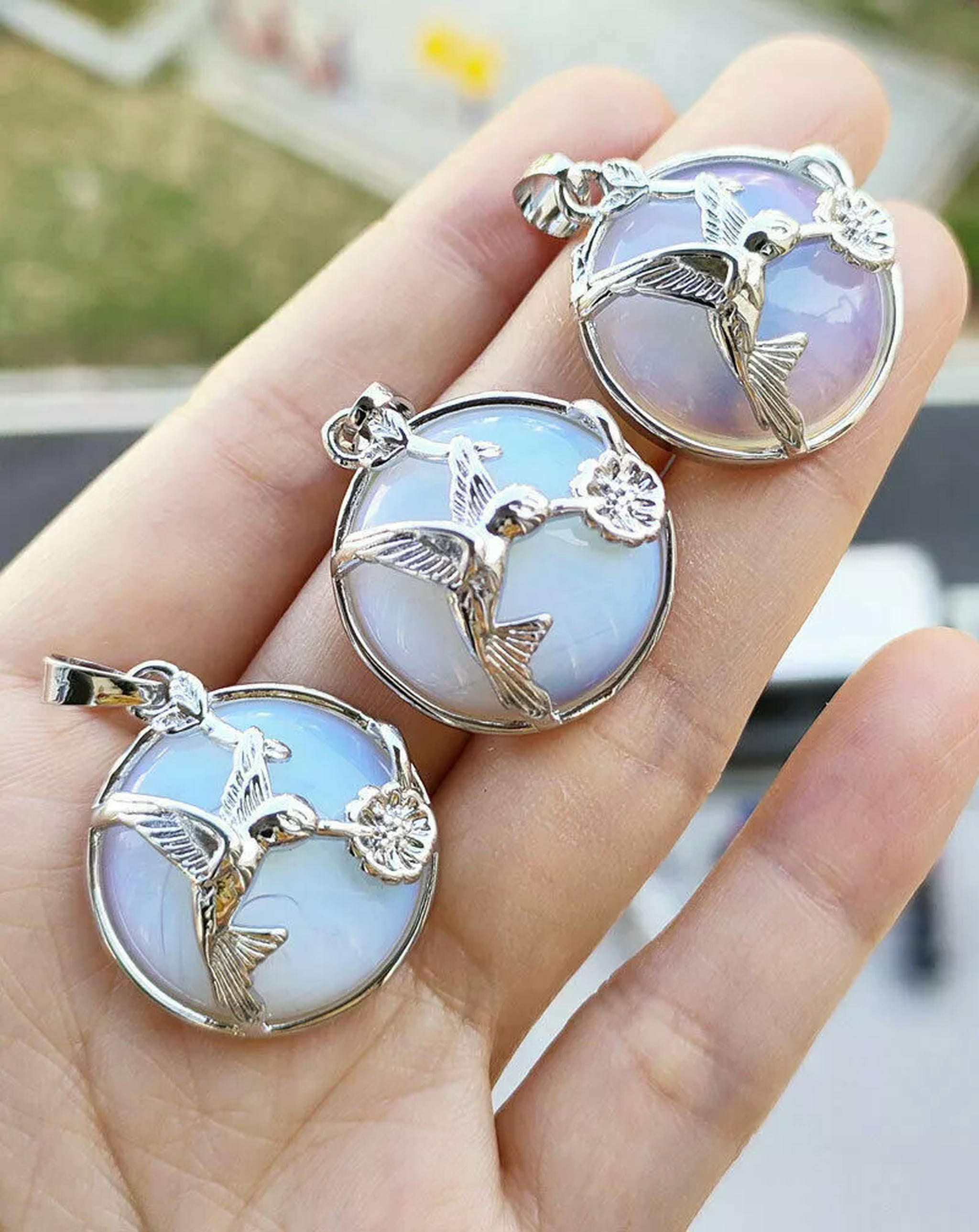 K-KED 10pcs Opal Gems stone hummingbird Pendants Prism Magic Reiki ...