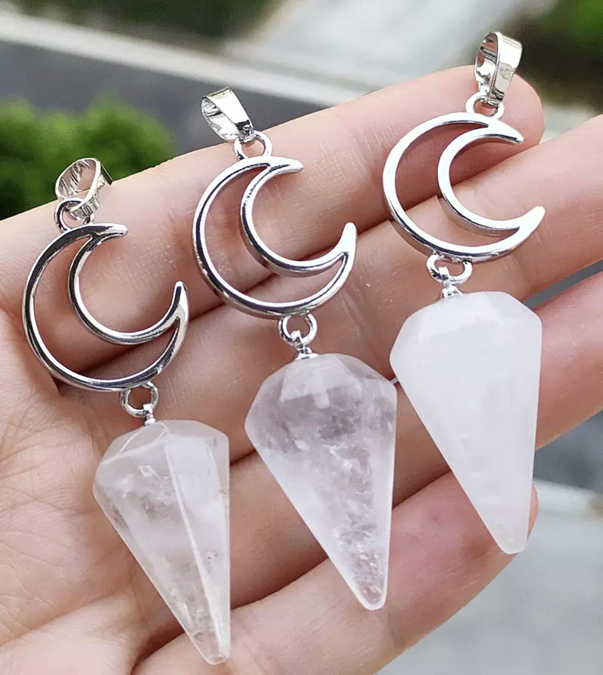 K-KED 10pcs Rock Quartz Gems Moon Pendants Magic Chakra Reiki Healing ...