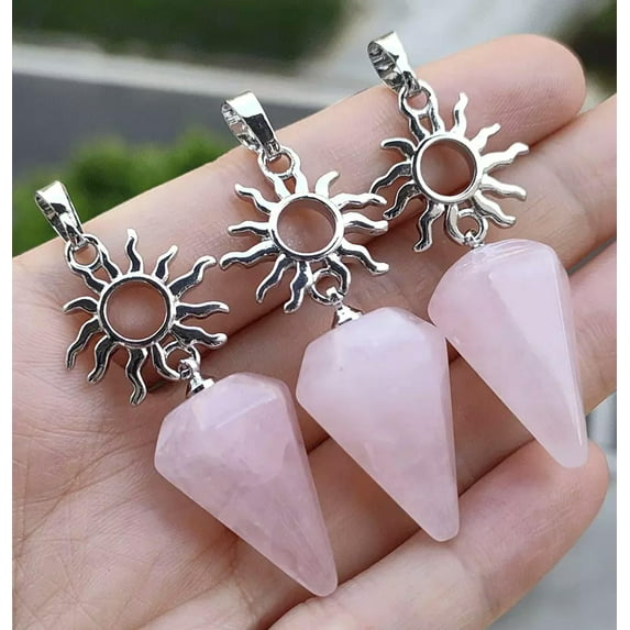 K-KED 10pcs Rose Quartz Gems Sun Pendants Magic Chakra Reiki Healing ...