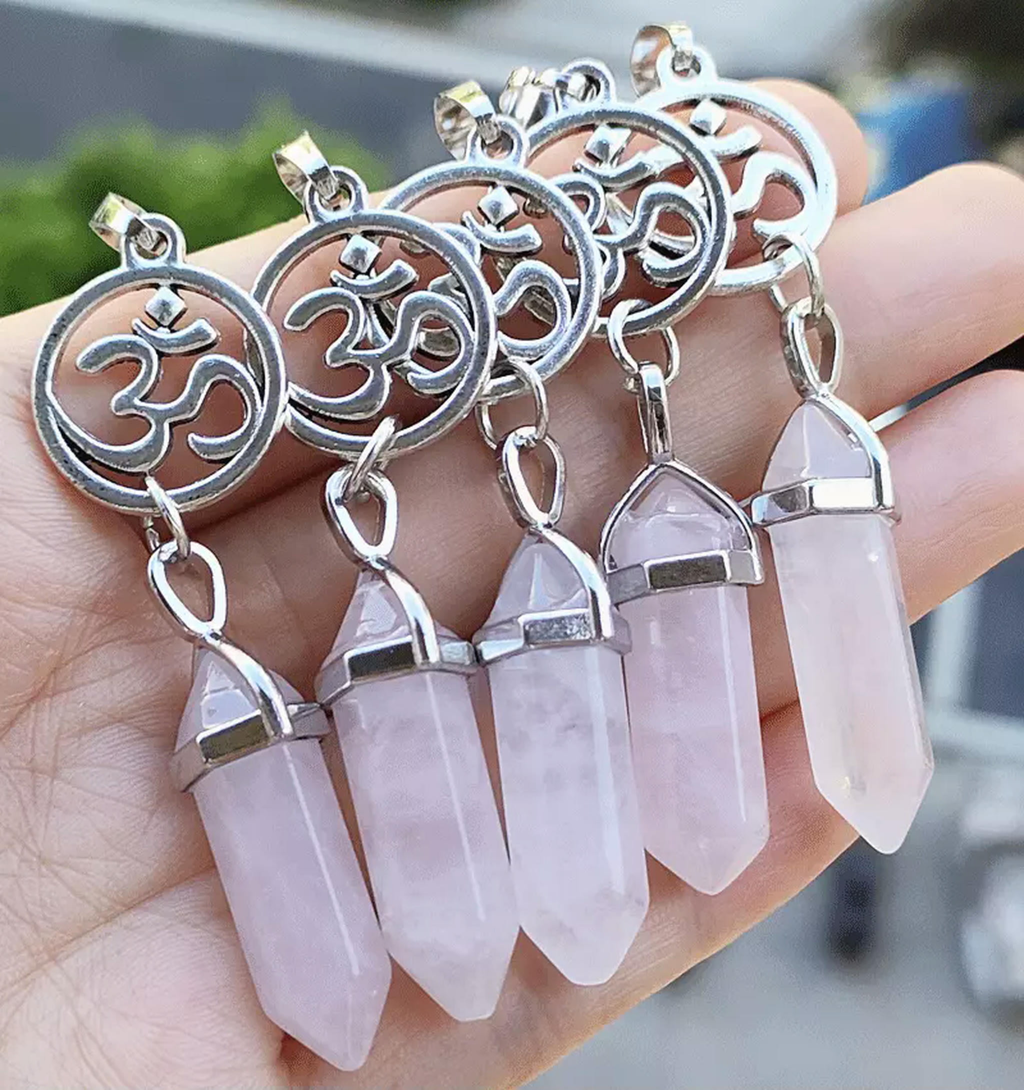 K-KED 10pcs Rose Quartz Gems Yoga Aum&Om Pendants Chakra Reiki Healing ...