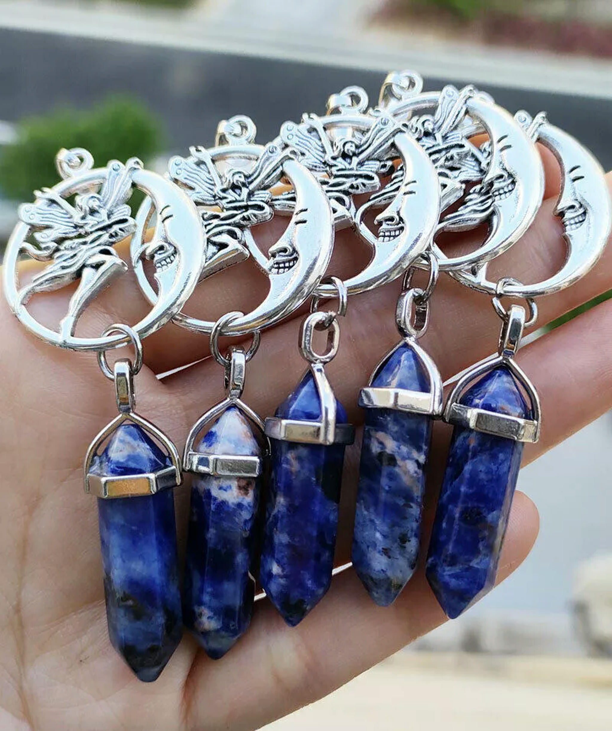 K-KED 10pcs Sodalite Gems stone Moon Goddess Pendants Chakra Reiki ...