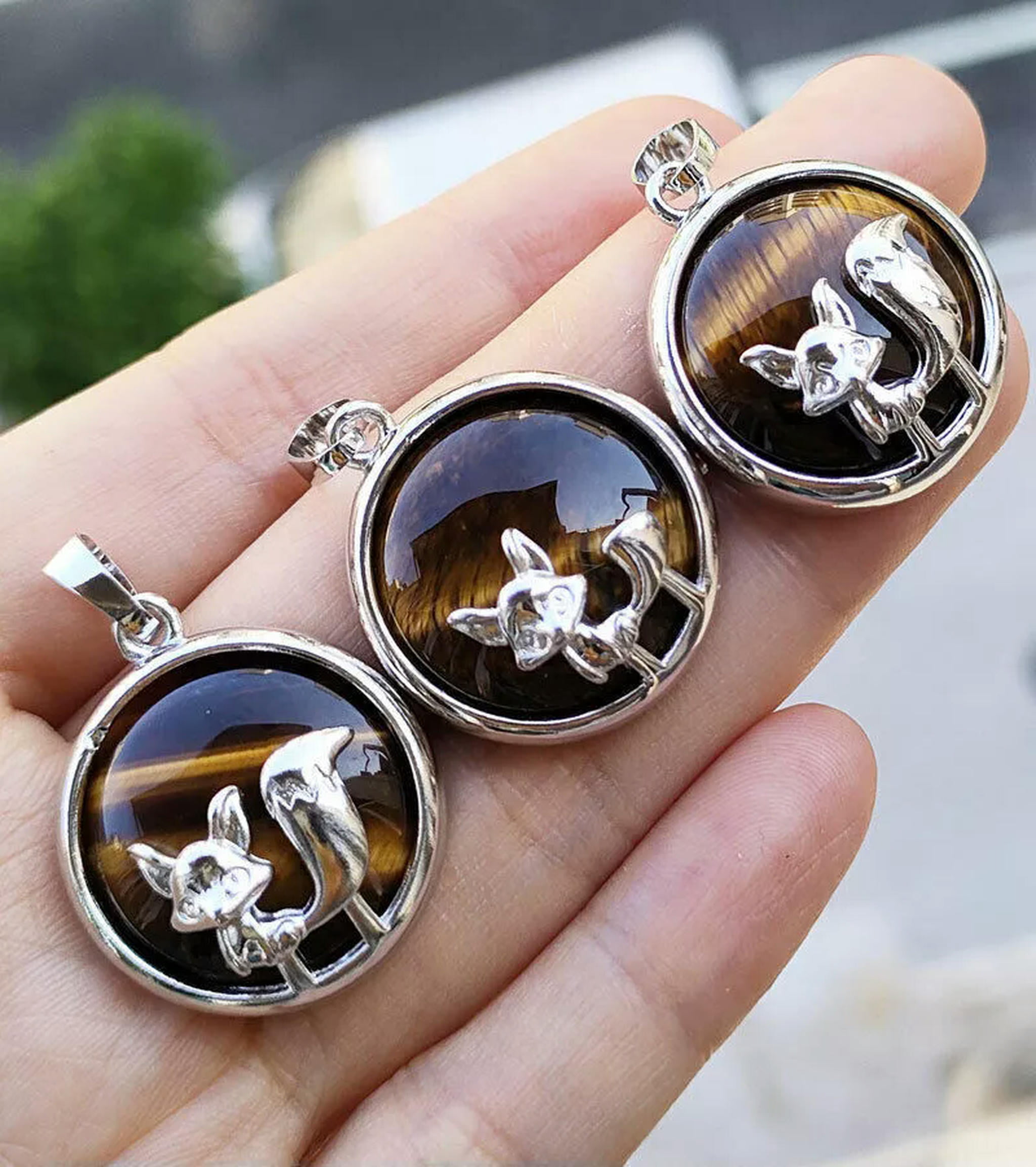 K-KED 10pcs Tiger eye Gems stone Fox Pendants Prism Magic Reiki Healing ...
