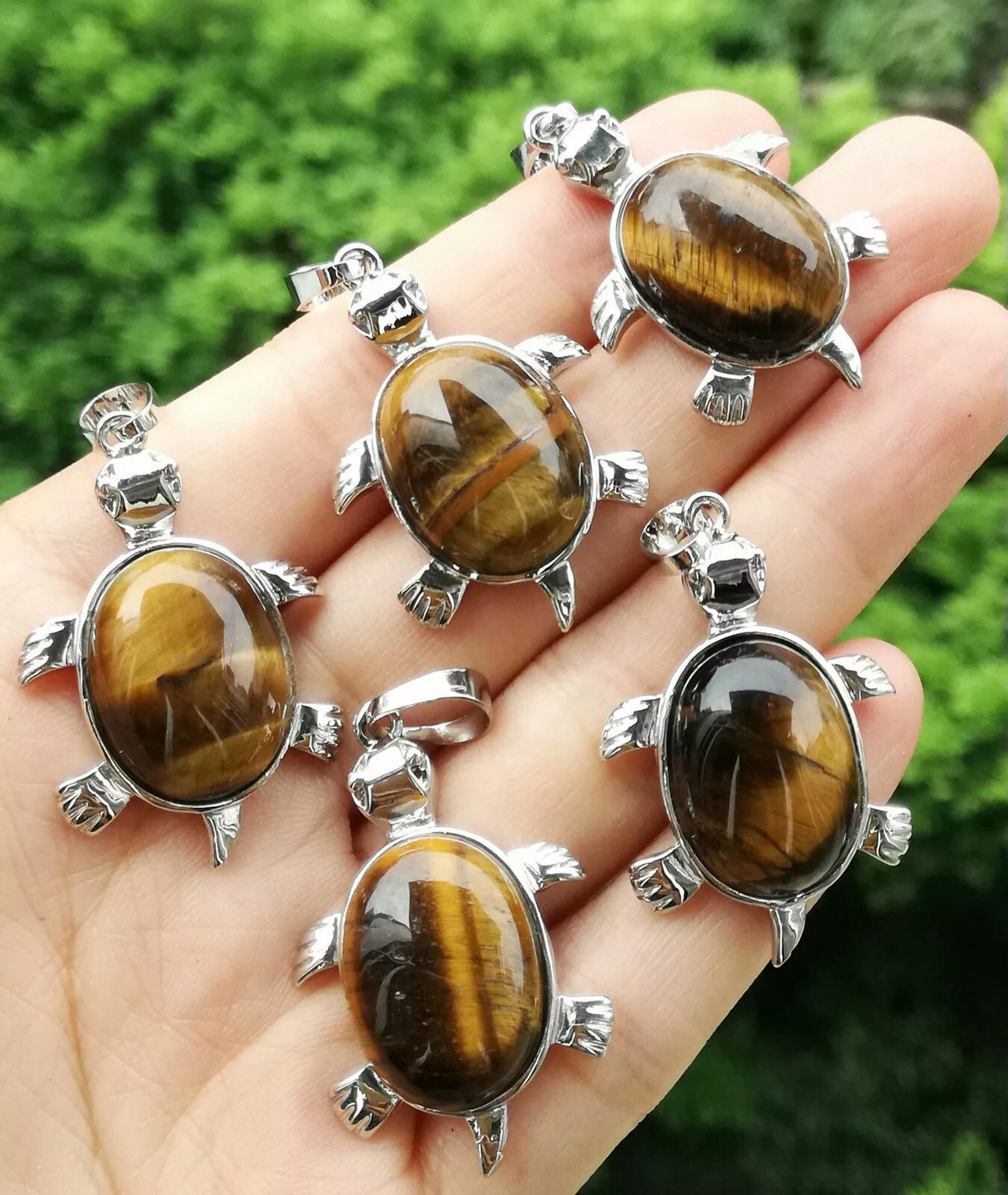 K-KED 10pcs Tiger eye Gems stone Turtle Pendants Chakra Reiki Healing ...