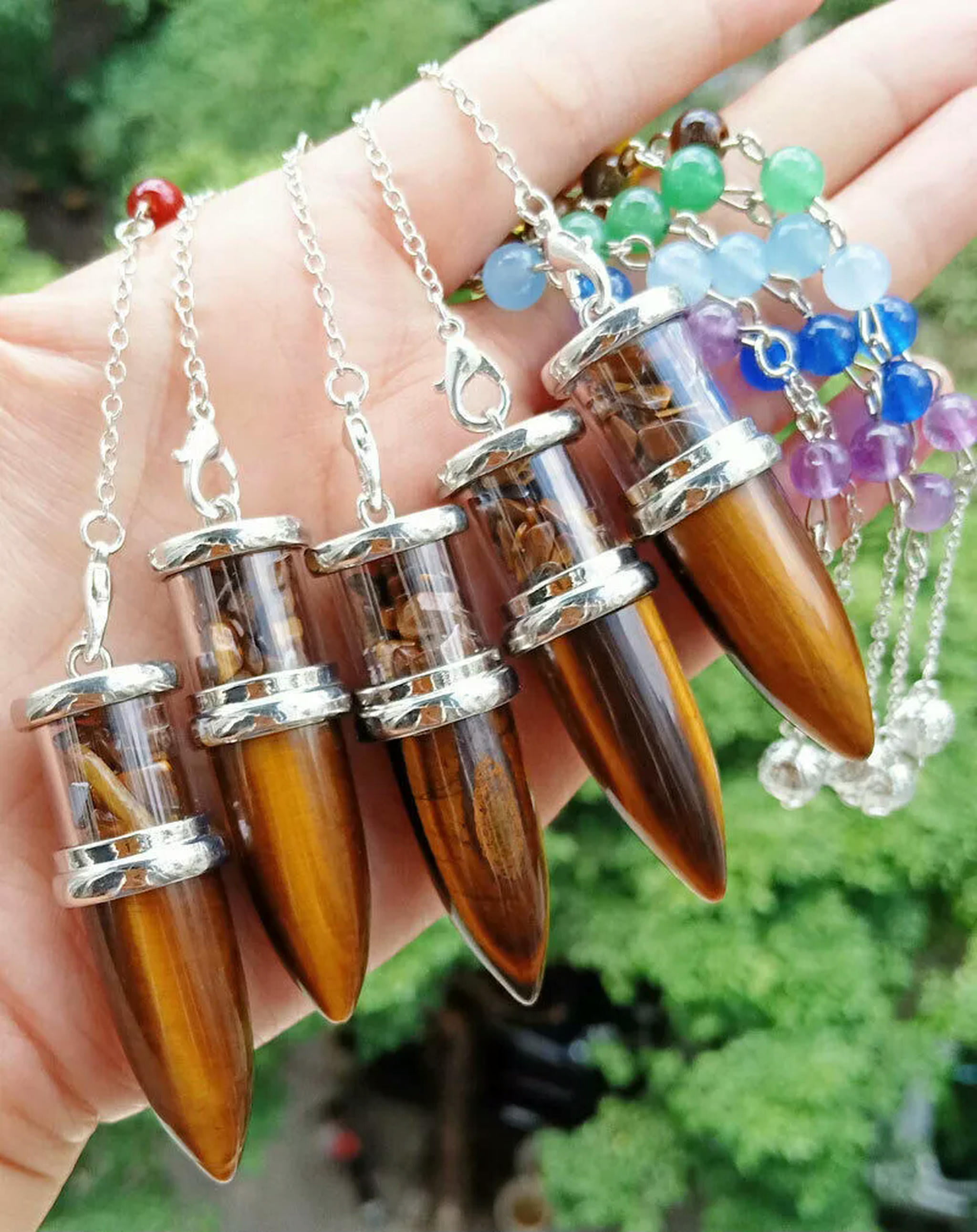K-KED 10pcs Tiger eye Stone Chakra Pendulum Pendants Energy Reiki ...