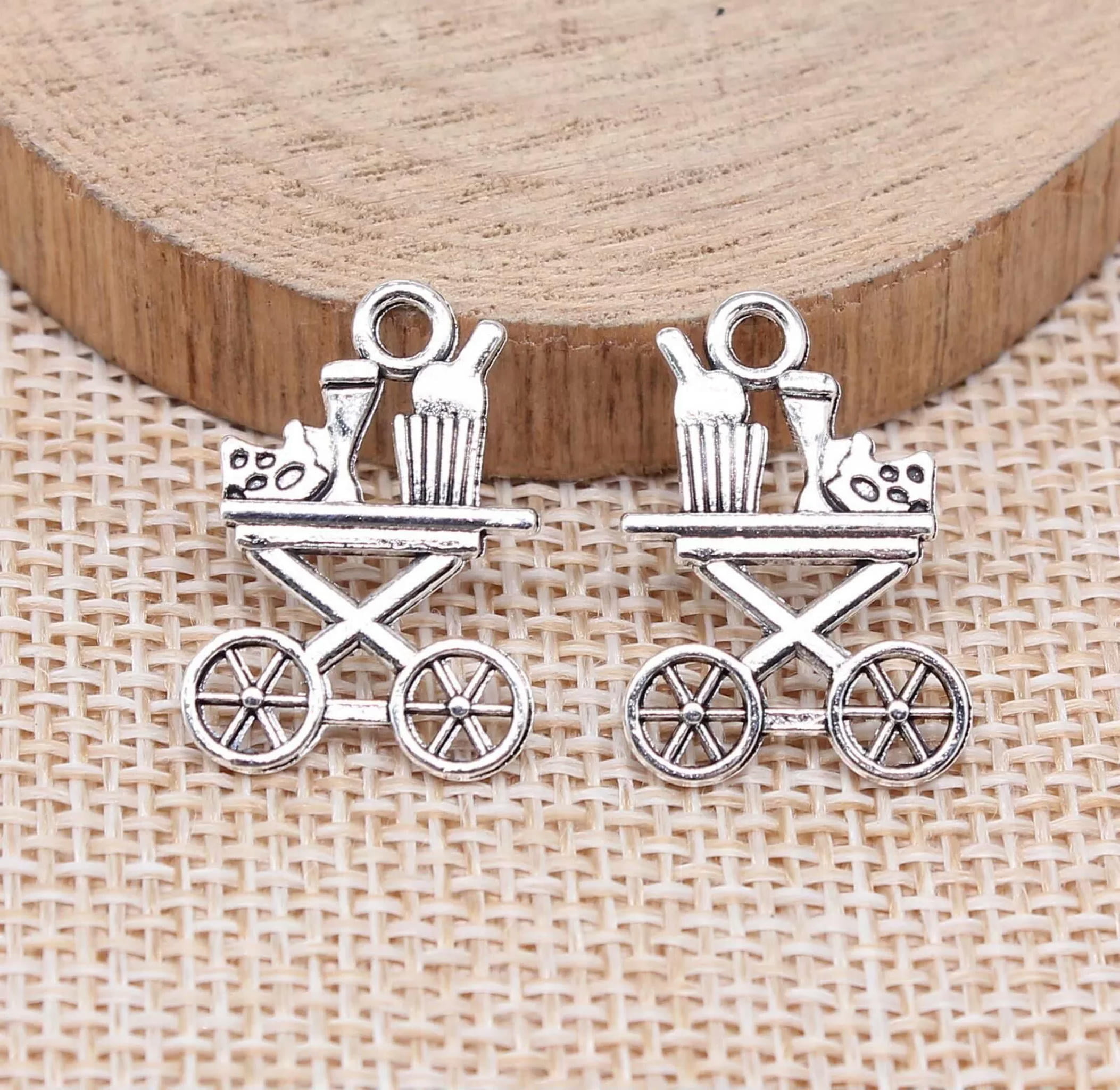 K-KED 120 Pcs Tibetan Silver Cold drink cart dining car Charms 22x15MM ...