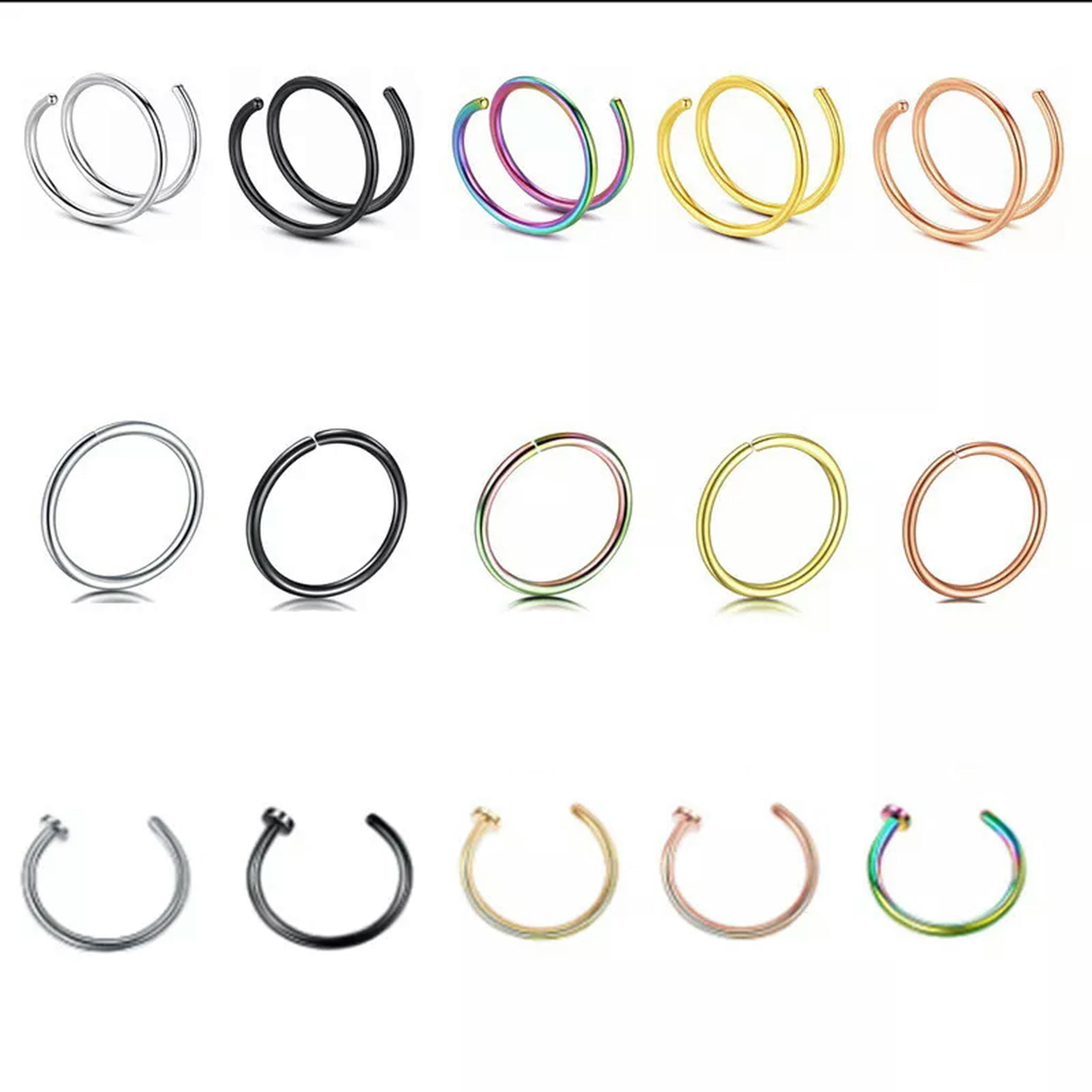 K-KED 15pcs 5 Color Nose Ring Surgical Steel Fake Nose Hoop Lip Ring ...