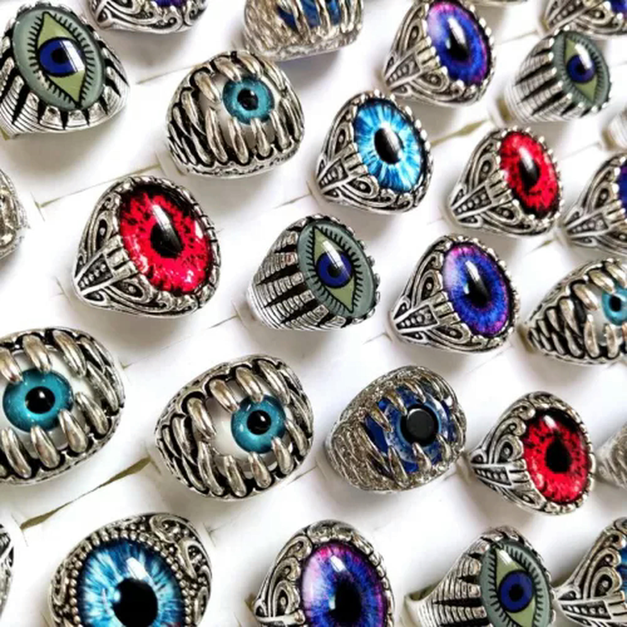 K-KED 15pcs Men Exaggerated Devil's Eye Ring Night Club Bar Party ...