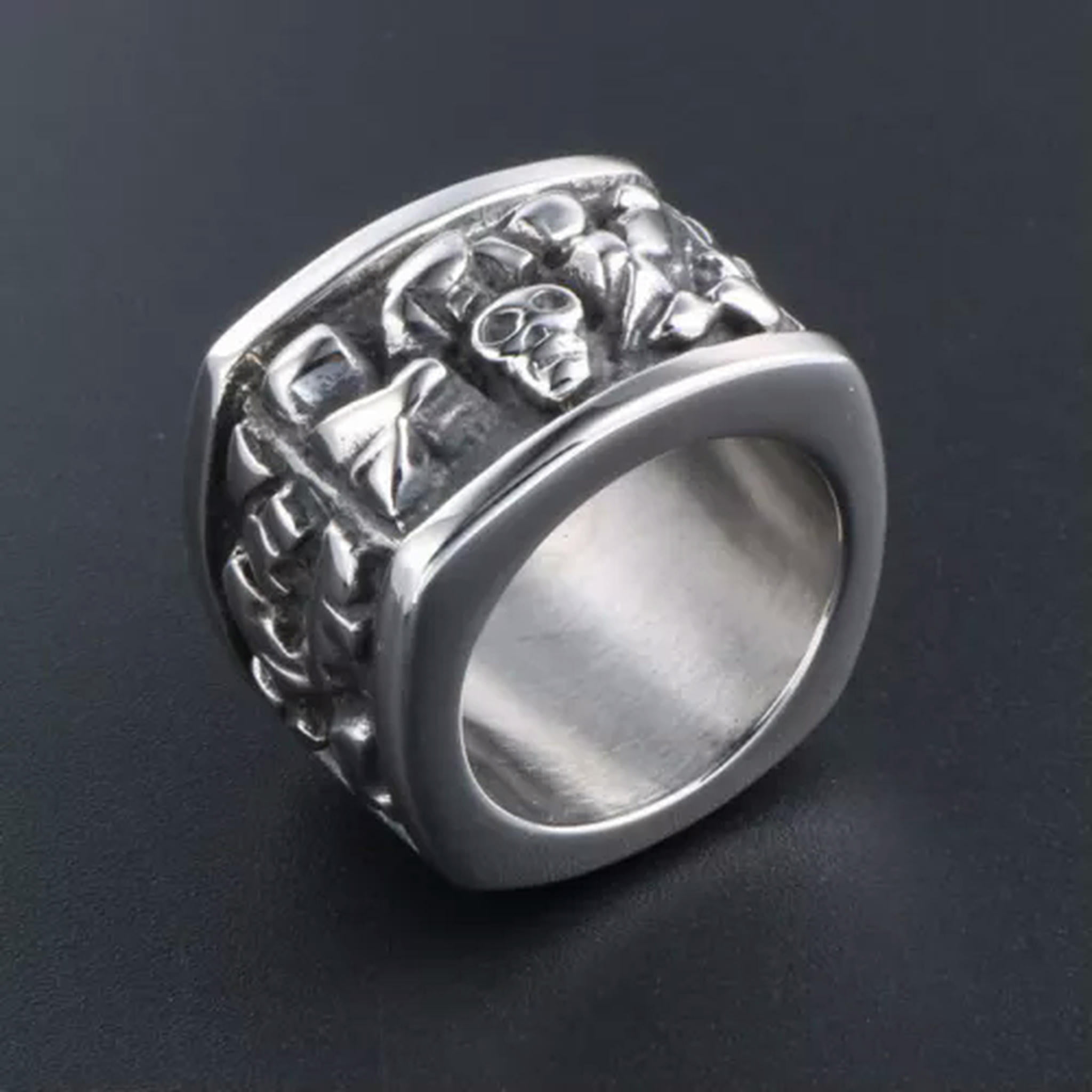K-KED 16MM MEN'S BIG SOLID THUMB RING STAINLESS STEEL GOTHIC SKULL ...