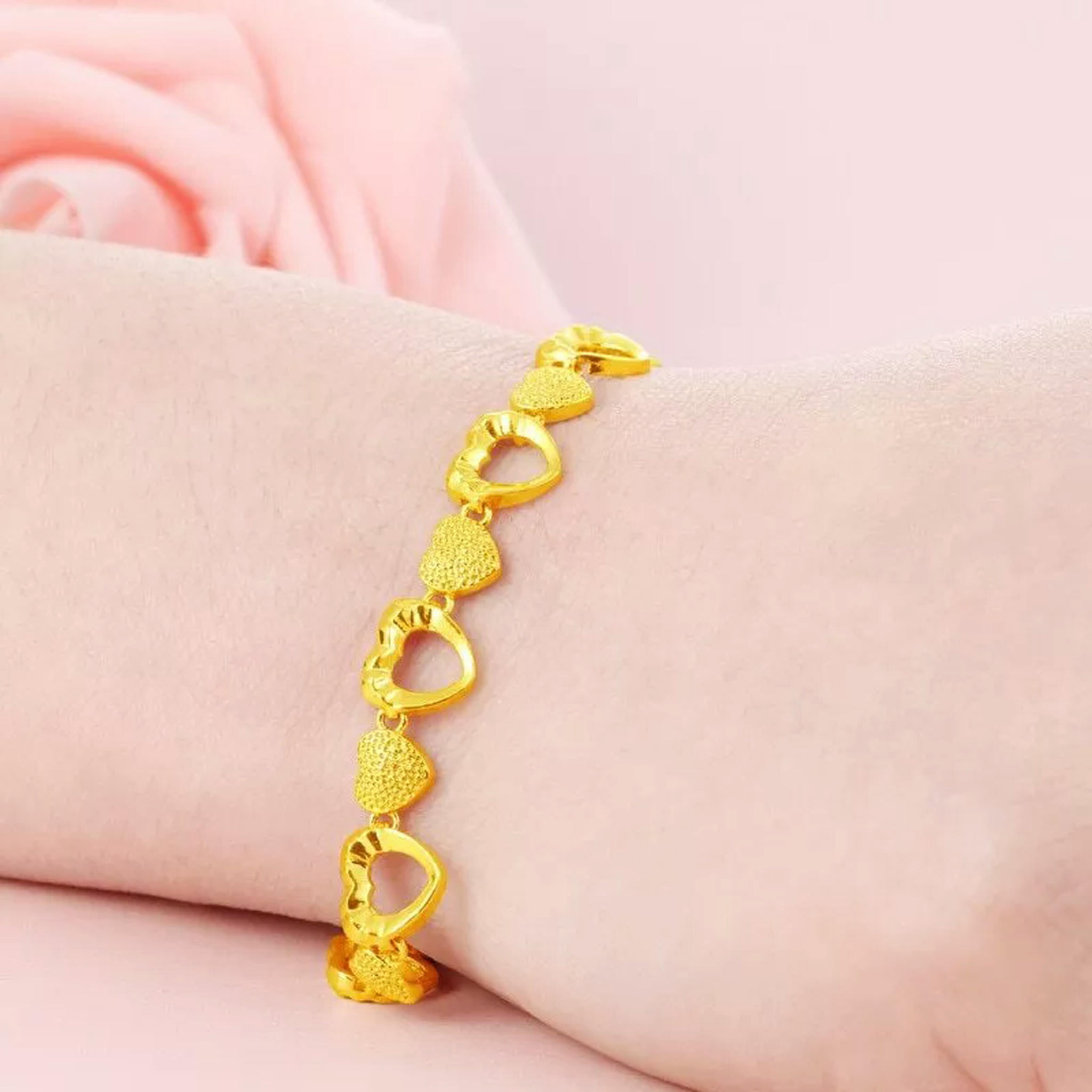 K-KED 18K Gold Plated Bohemia Anniversary 20CM Chain Heart Link Luxury ...
