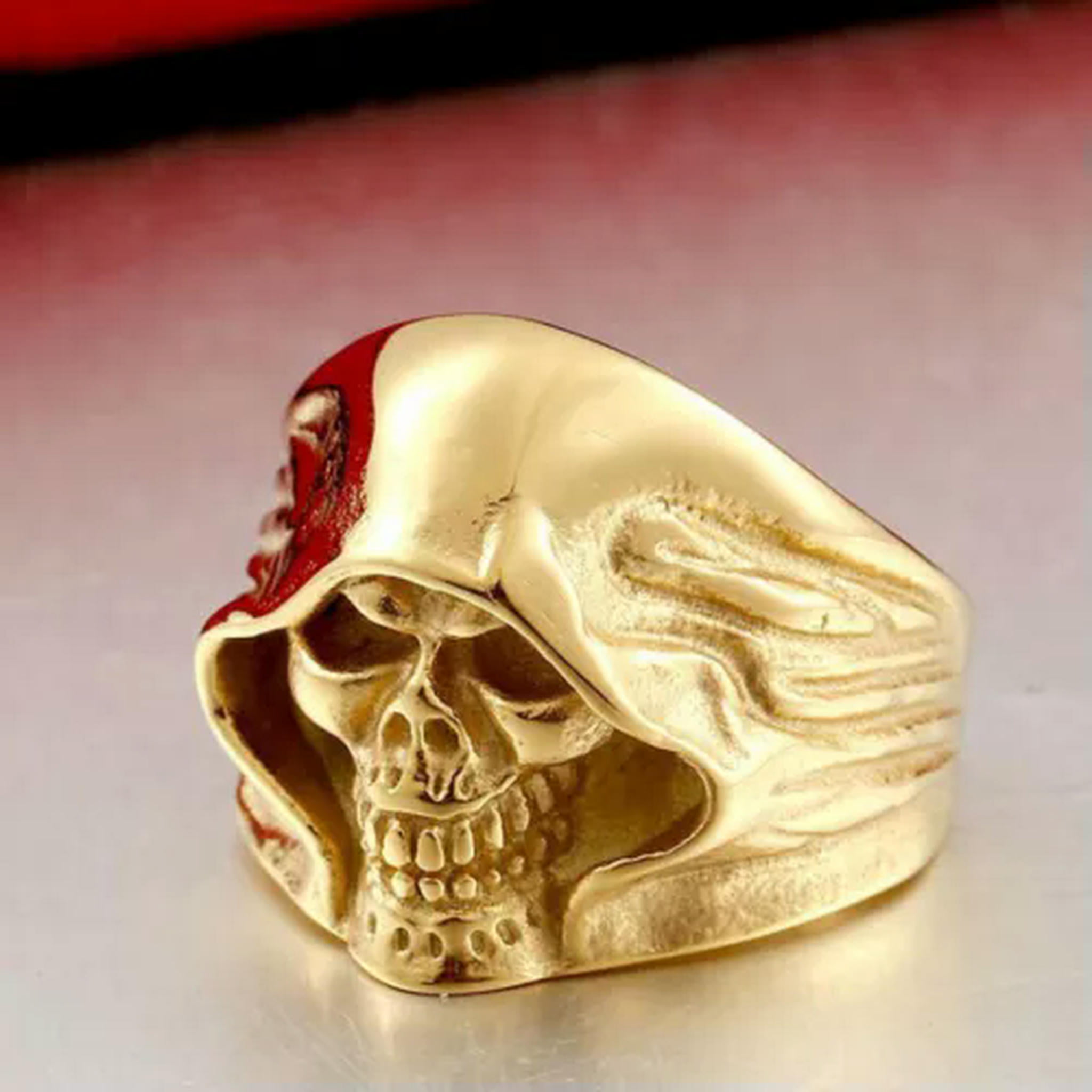 K-KED 18K Gold Plated Men's Dark Evil Death Skull Ring Stainless Steel ...