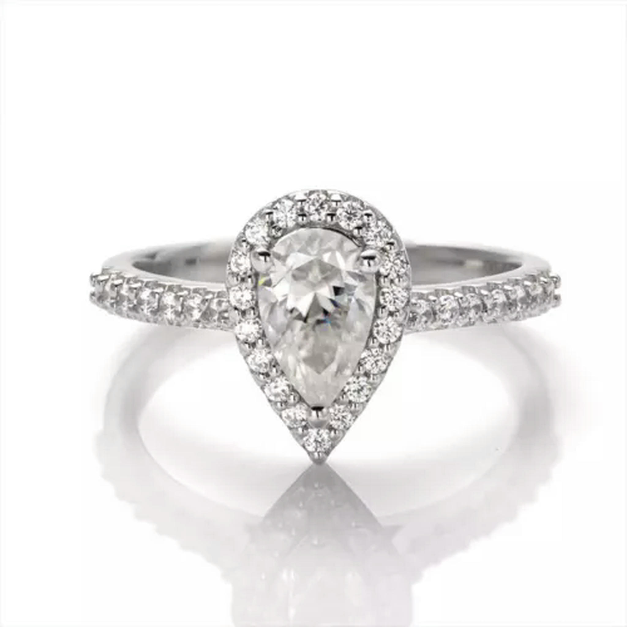 K-KED 1CT Real Moissanite Halo Engagement Rings for Women D Color GRA ...