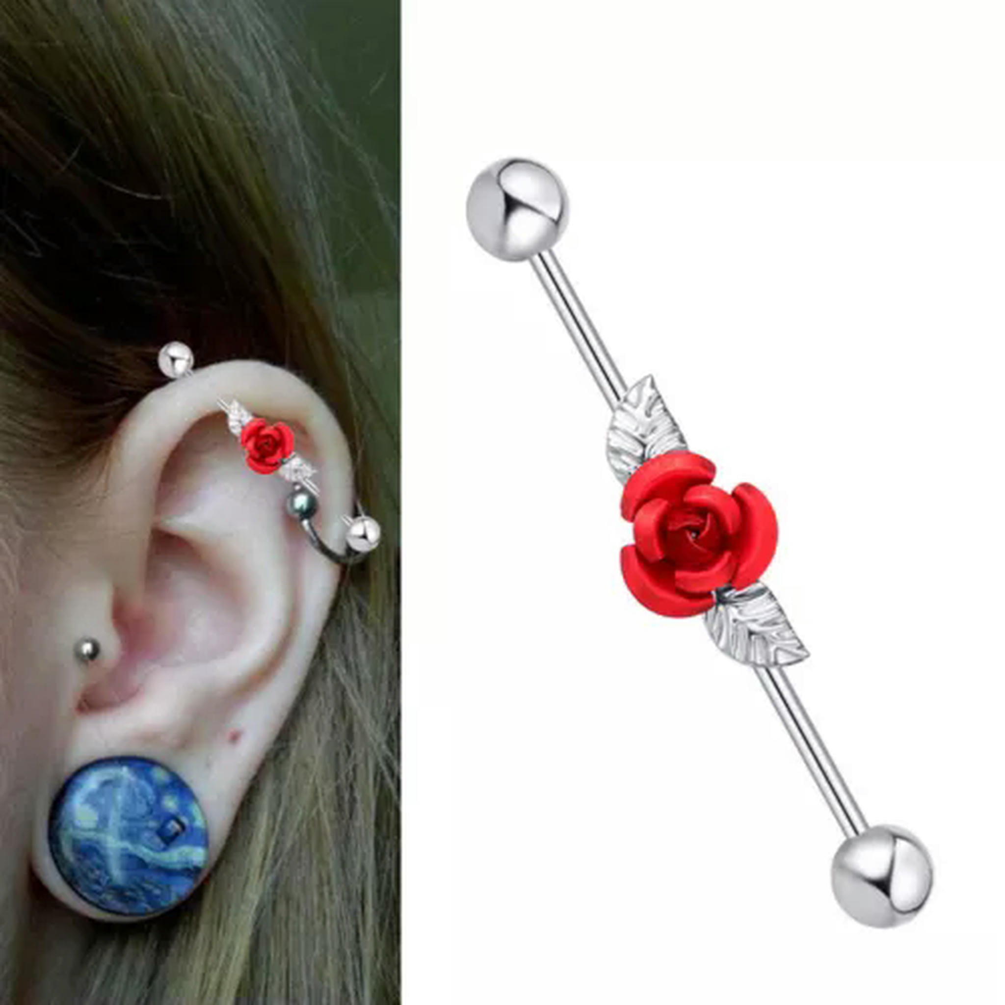 K-KED 1PCS Surgical Steel Industrial Bar Ear Barbell Ring 14G Body ...