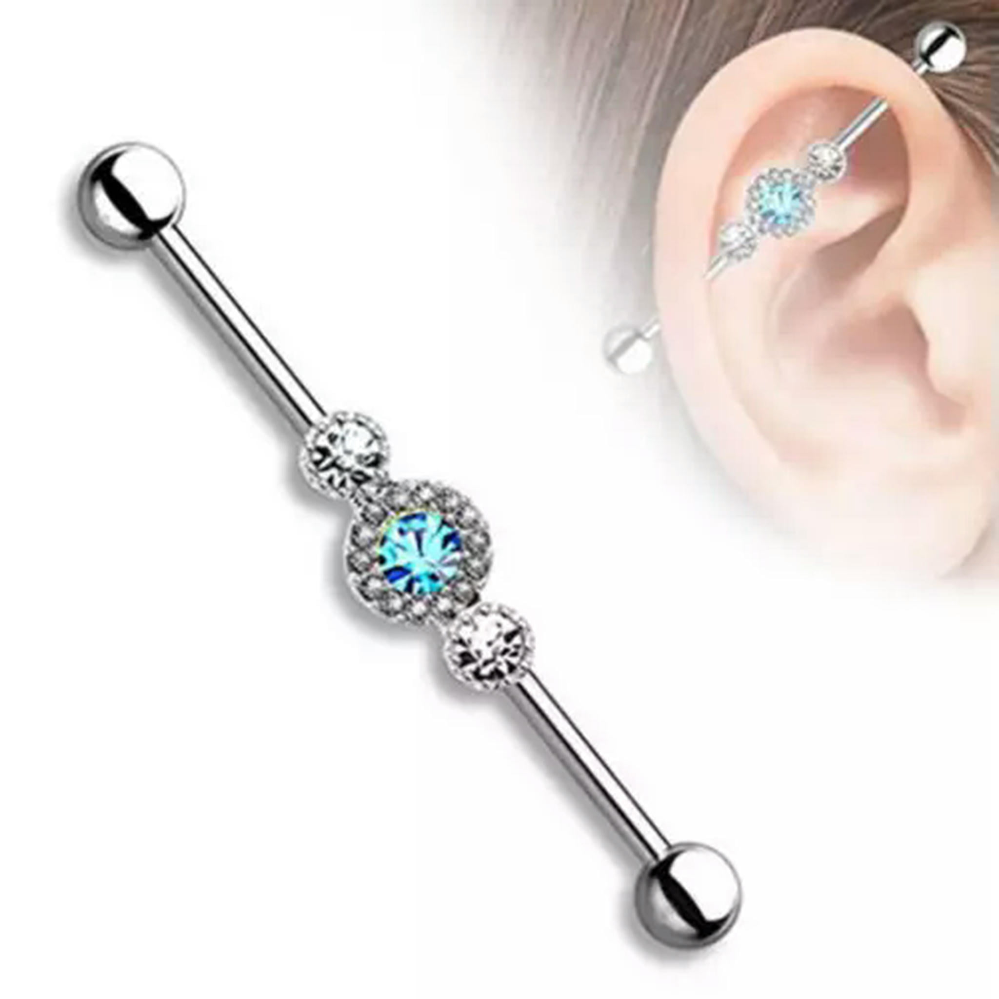 K-KED 1PCS Surgical Steel Industrial Bar Ear Barbell Ring 14G Body ...