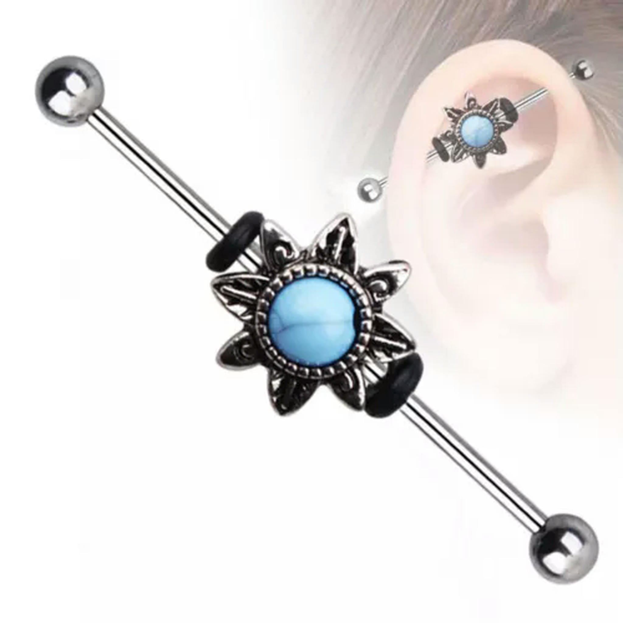 K-KED 1PCS Surgical Steel Industrial Bar Ear Barbell Ring 14G Body ...