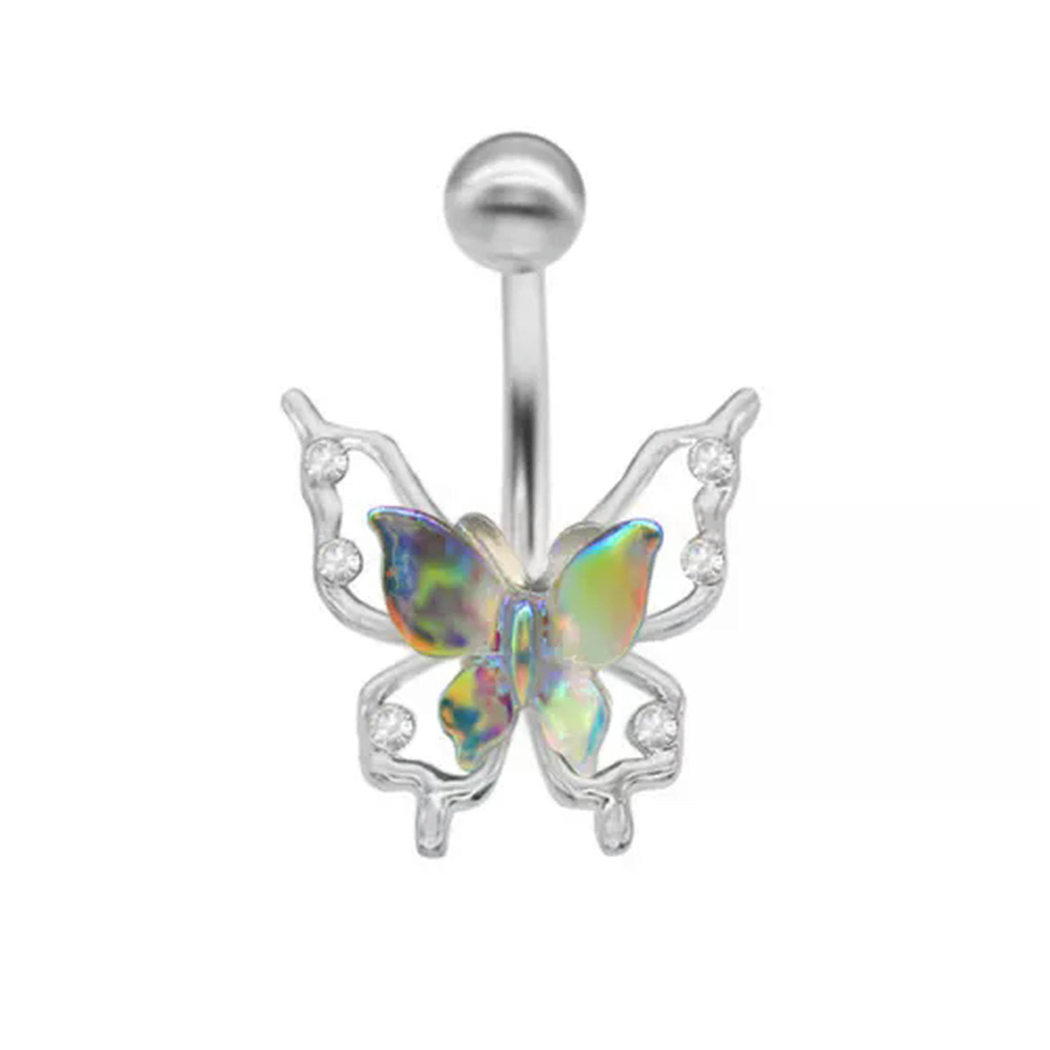 K-KED 1Pc CZ Gem Belly Ring Butterfly Navel Piercing Pierced Naval Body ...