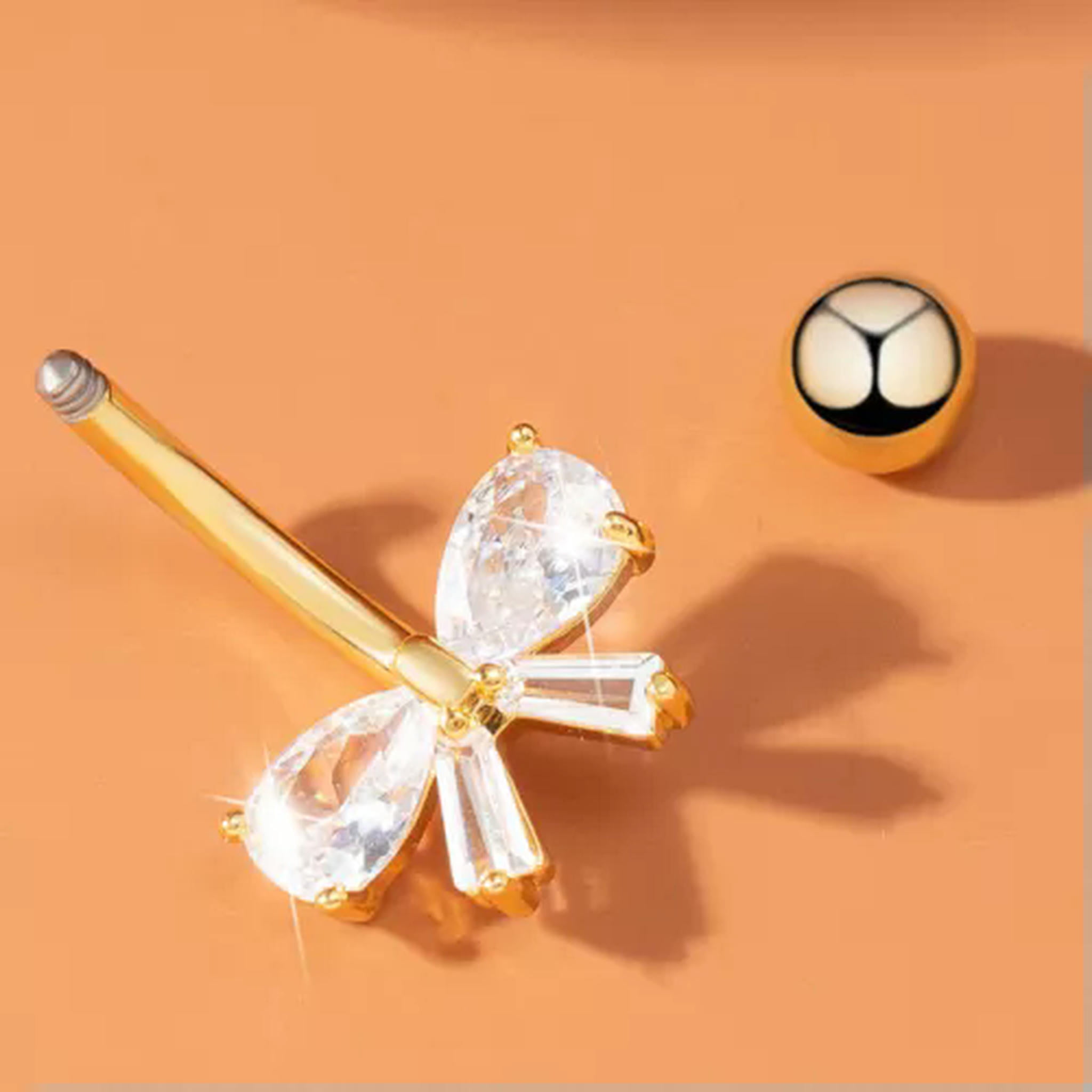 K-KED 1pc Belly Navel Button Ring Rhinestones Bow Drop Dangle Body ...