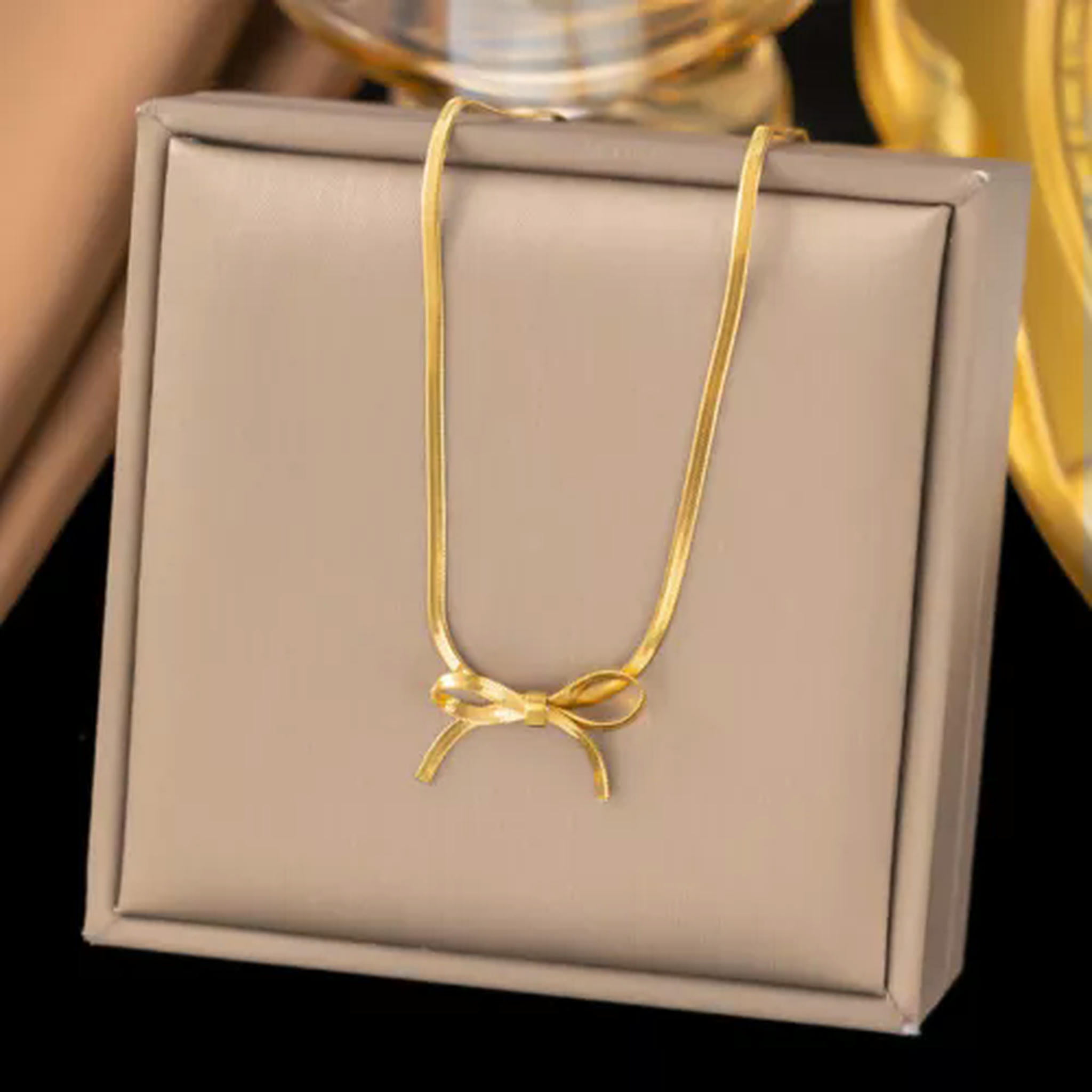 K-KED 1pc Flat Snake Chain Bow Pendant Choker Necklace Charm Wedding ...