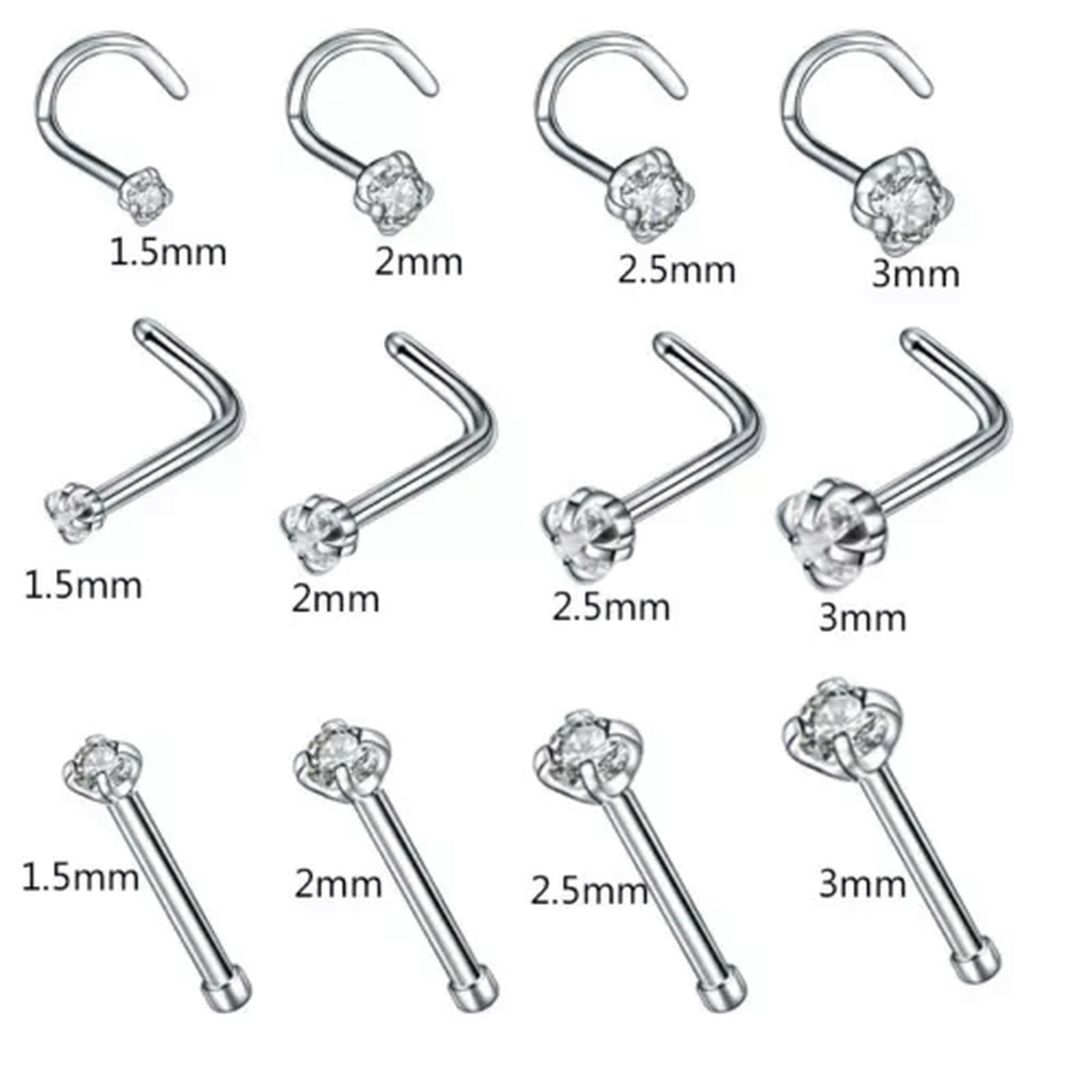 K-KED 20pcs/lot Clear CZ Zirconia Screw Nose Stud Nostril Ring Body ...