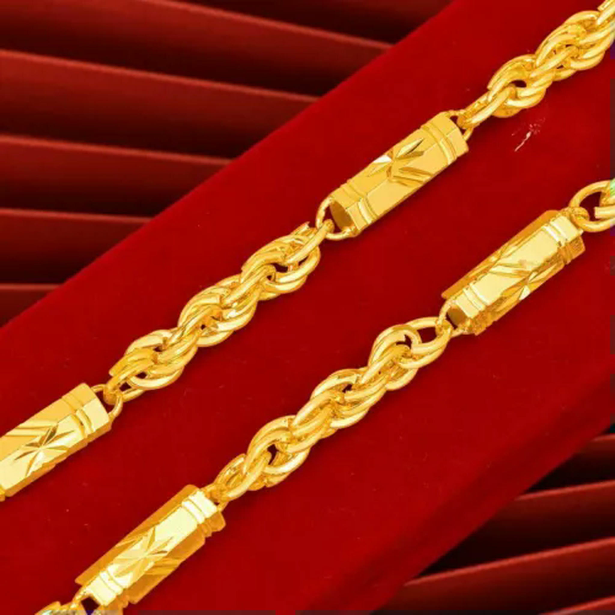 K-KED 24k Gold Plated 6MM-8MM Hexagonal Beads Men's Hiphop Necklace ...