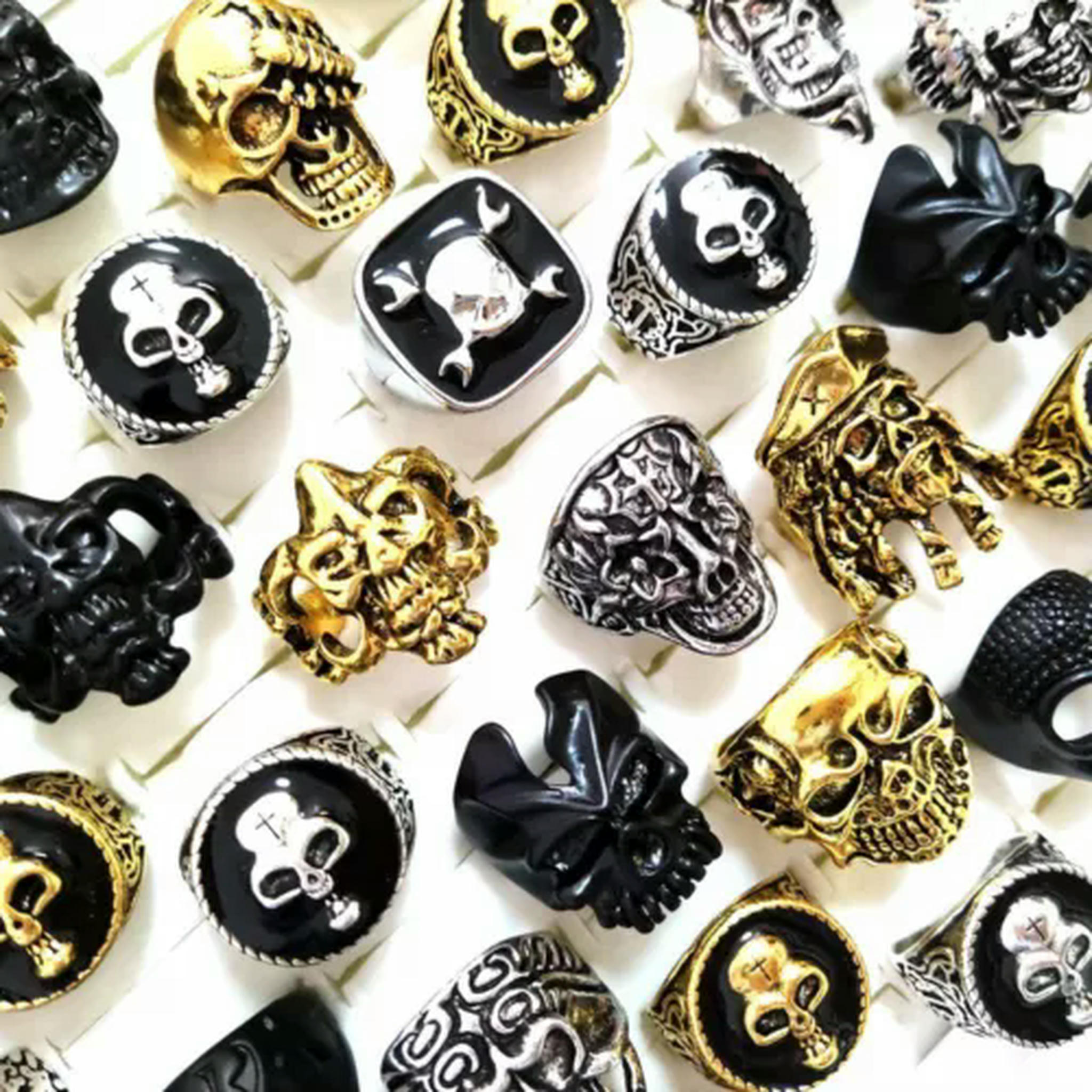 K-KED 25pcs Big Head Exaggeration Gothic Skull Metal Punk Men Ring Skeleton Biker Ring - Walmart.com