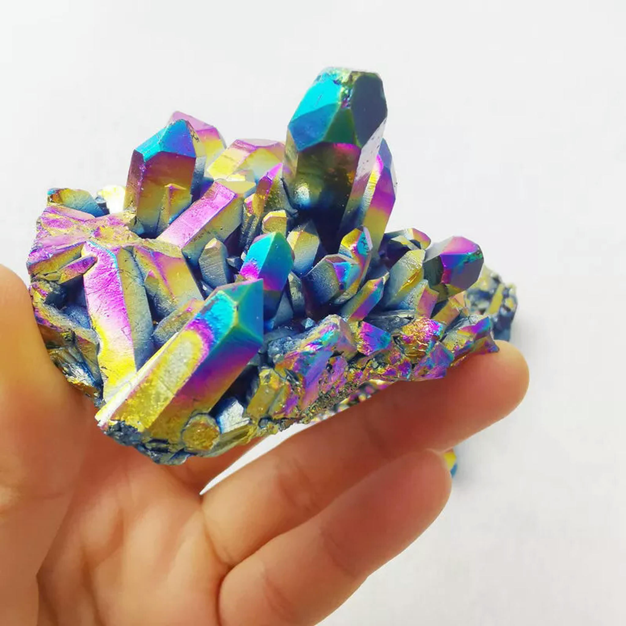 K-KED 30g Natural Rainbow Aura Titanium Bismuth Quartz Crystal Cluster ...