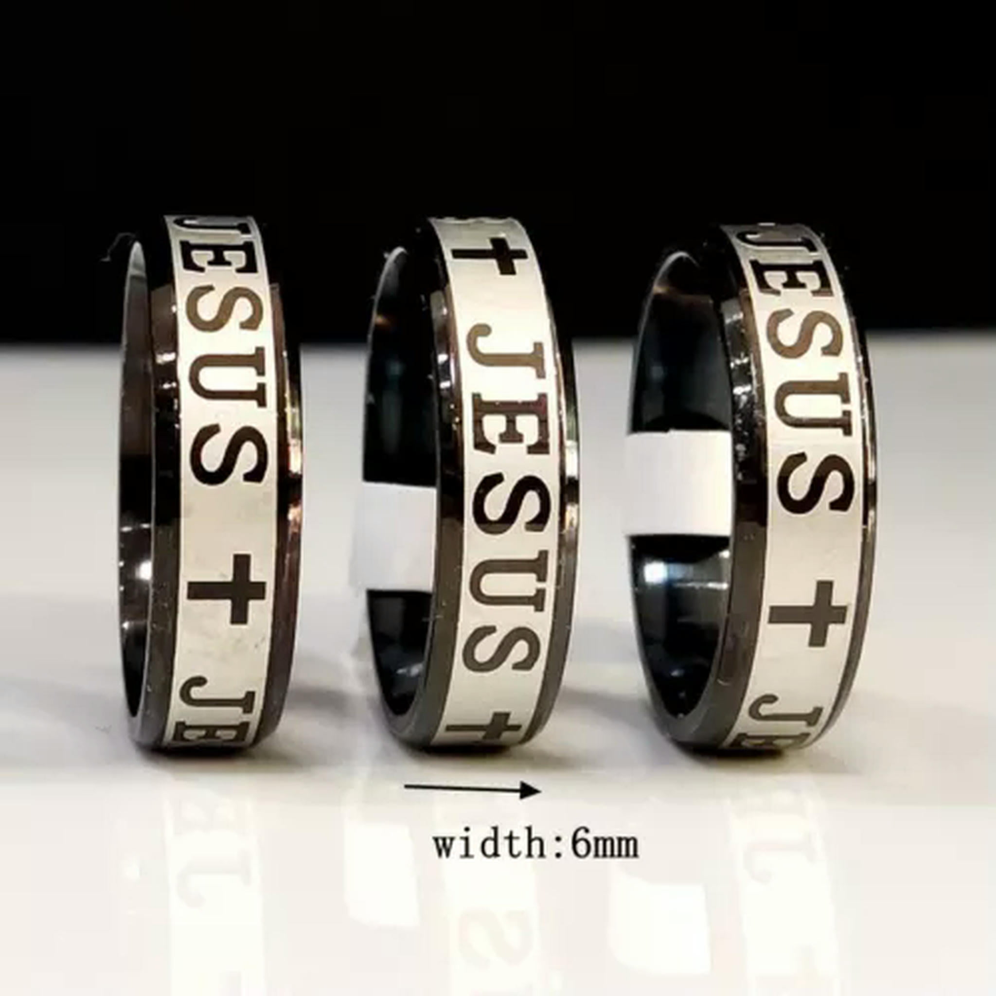 K-KED 30pcs Band 6mm Stainless Steel Jesus Cross Ring Men's Women's ...