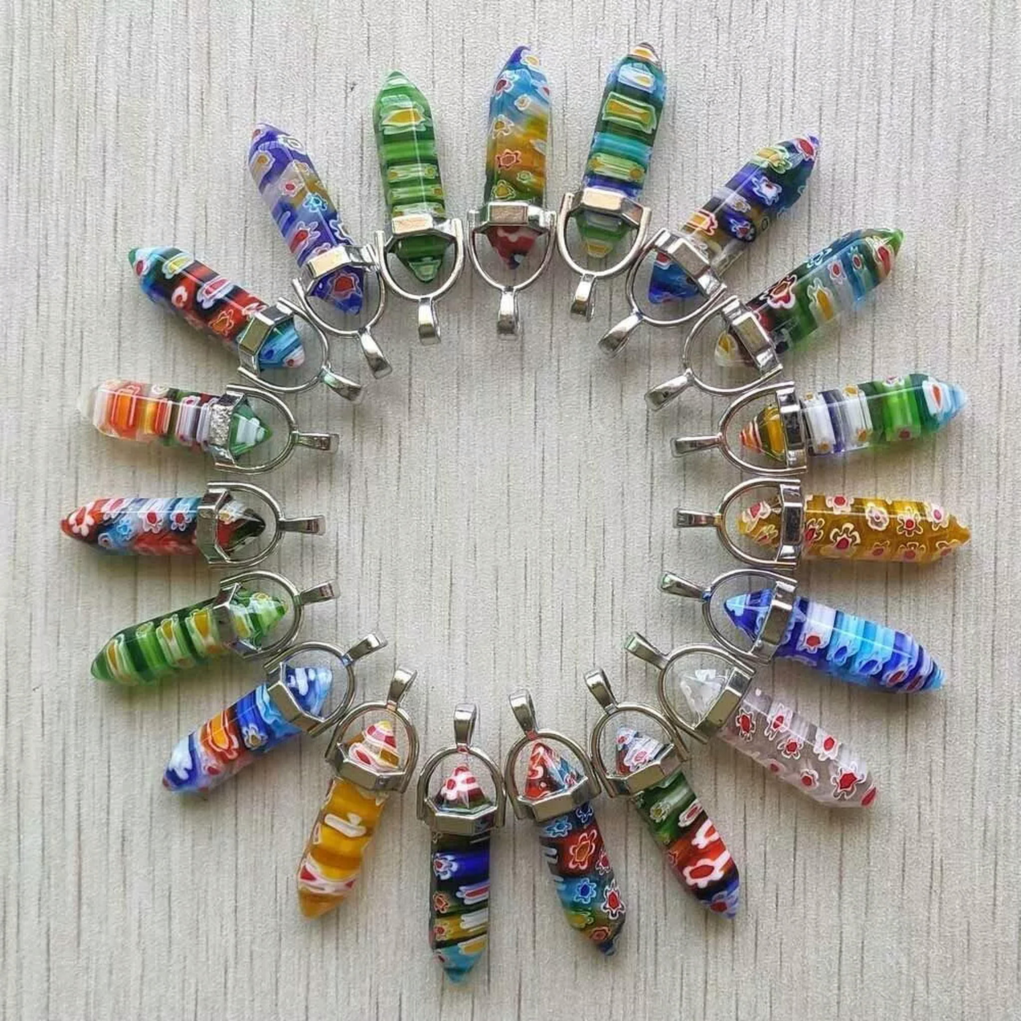 K-KED 30pcs Mixed Thousand Flower Glass Pillar Point Charm Pendants for ...