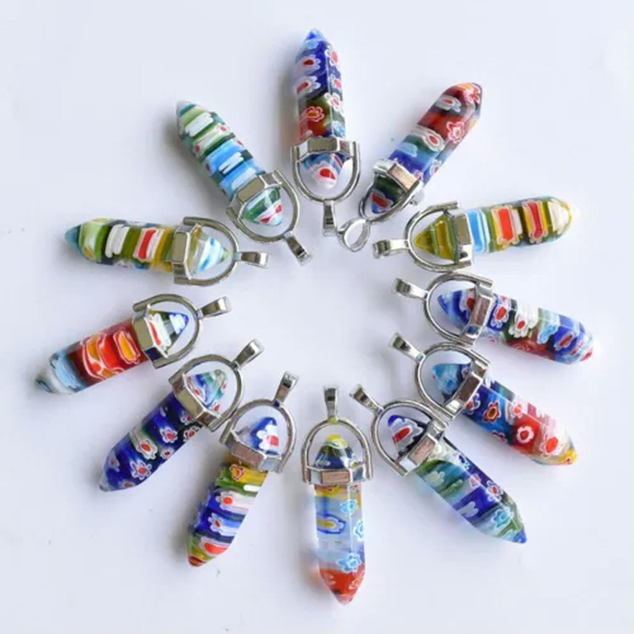 K-KED 30pcs Mixed Thousand Flower Glass Pillar Point Charm Pendants for ...