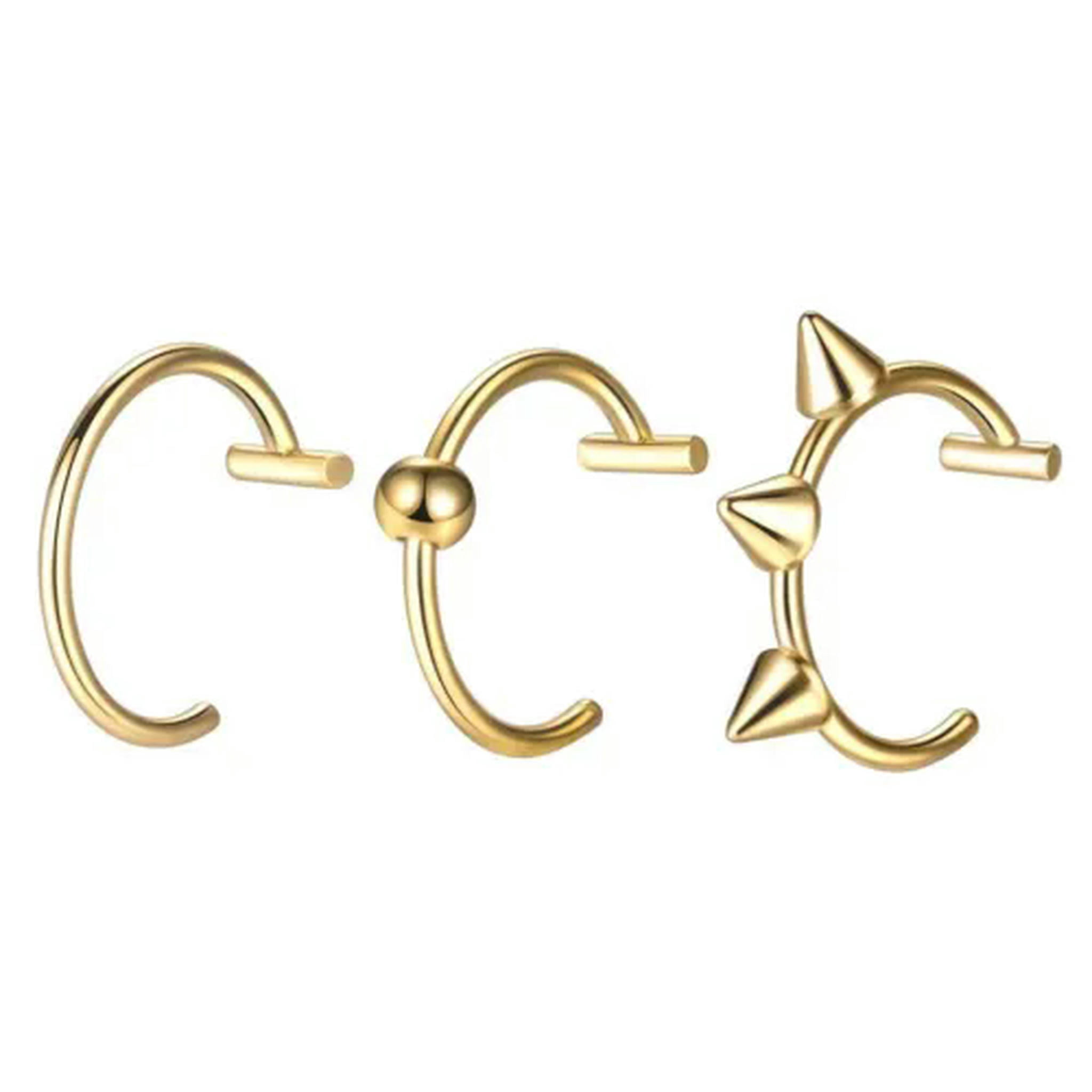 K-KED 3pcs T Shaped Stainless Steel Clip on Non Piercing Fake Lip Ring ...