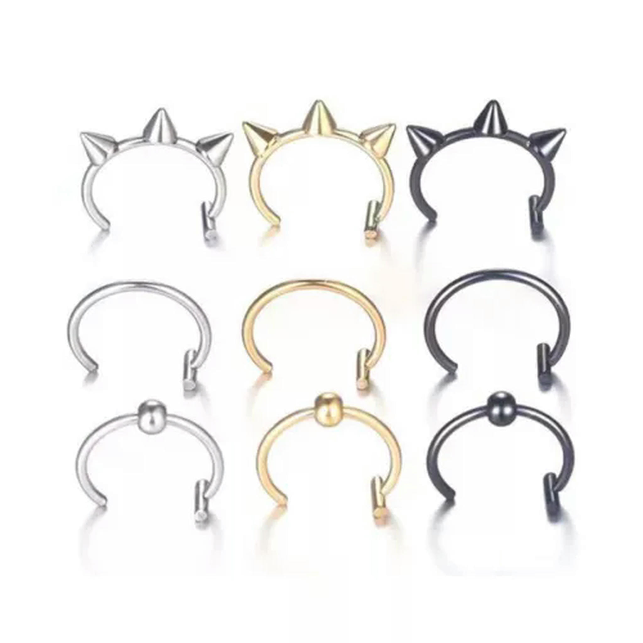K-KED 3pcs T Shaped Stainless Steel Clip on Non Piercing Fake Lip Ring ...
