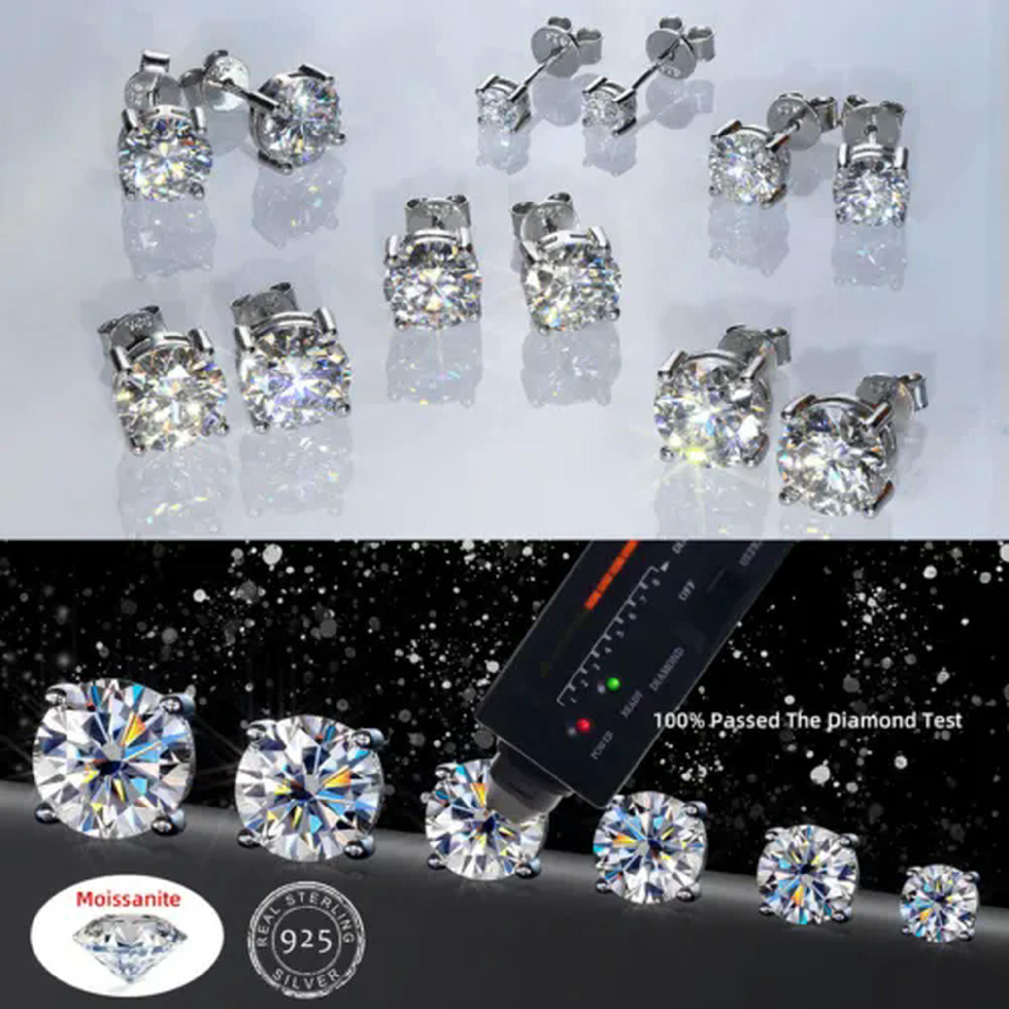 K-KED 4-Claws Round 4mm/6.5mm/8mm/9mm/10mm/11mm Moissanite Stud ...