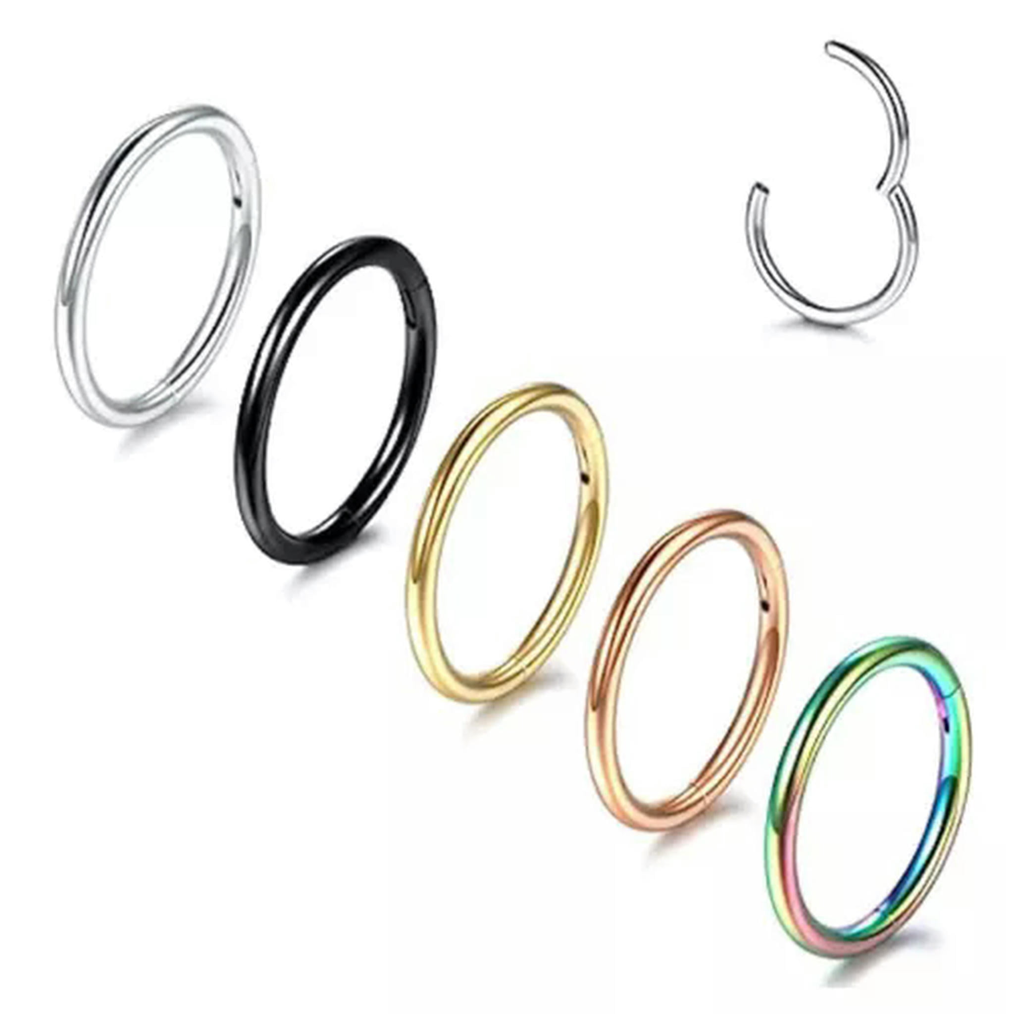K-KED 5 Pcs Stainless Steel Septum Nose Hoop Clicker Ring Piercing set 16G 18G 20G-18G 6mm ...