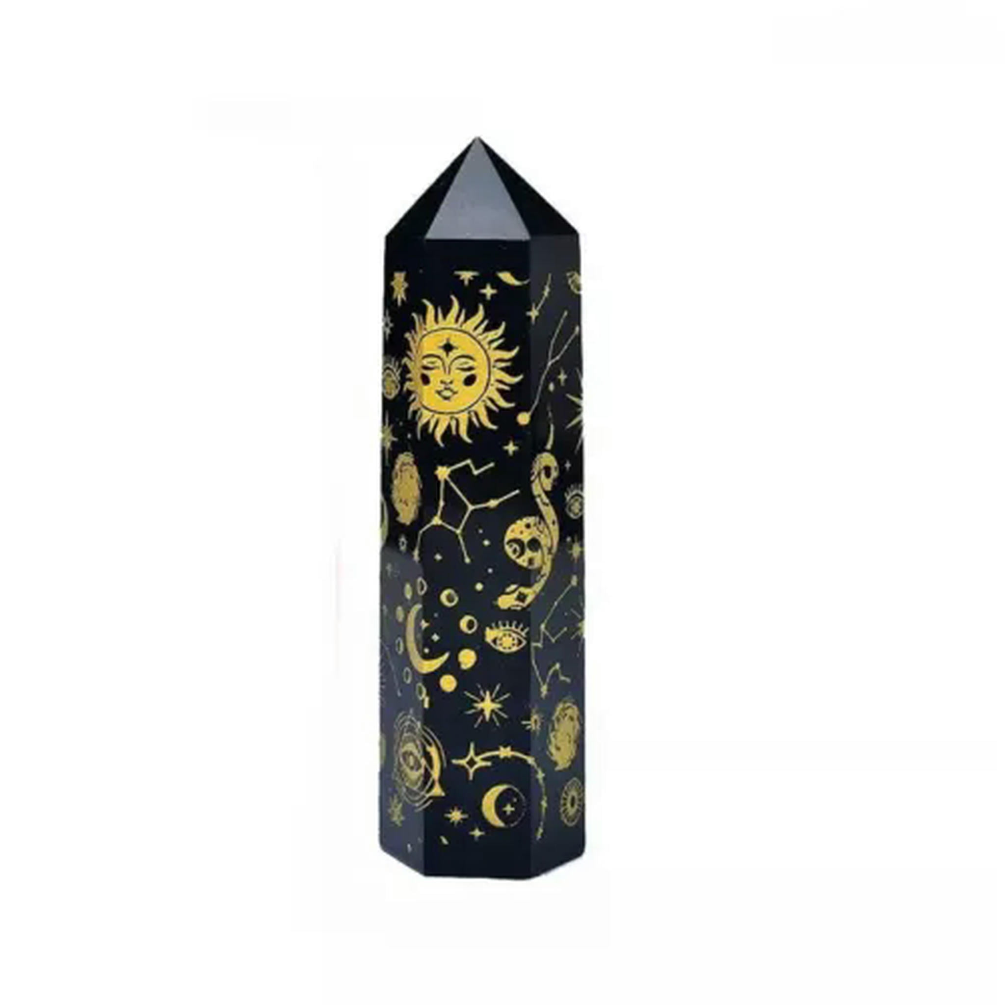 K-KED 50-100mm Natural Obsidian Pillar Quartz Golden Star Moon Crystal ...