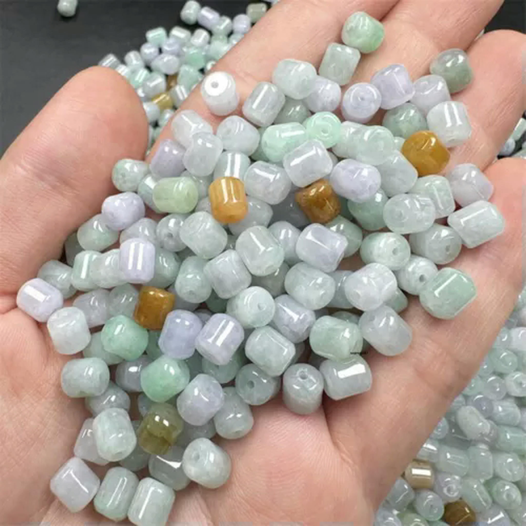 K-KED 50PCS Natural Grade A Jade Jadeite Men Women DIY Lucky Column ...