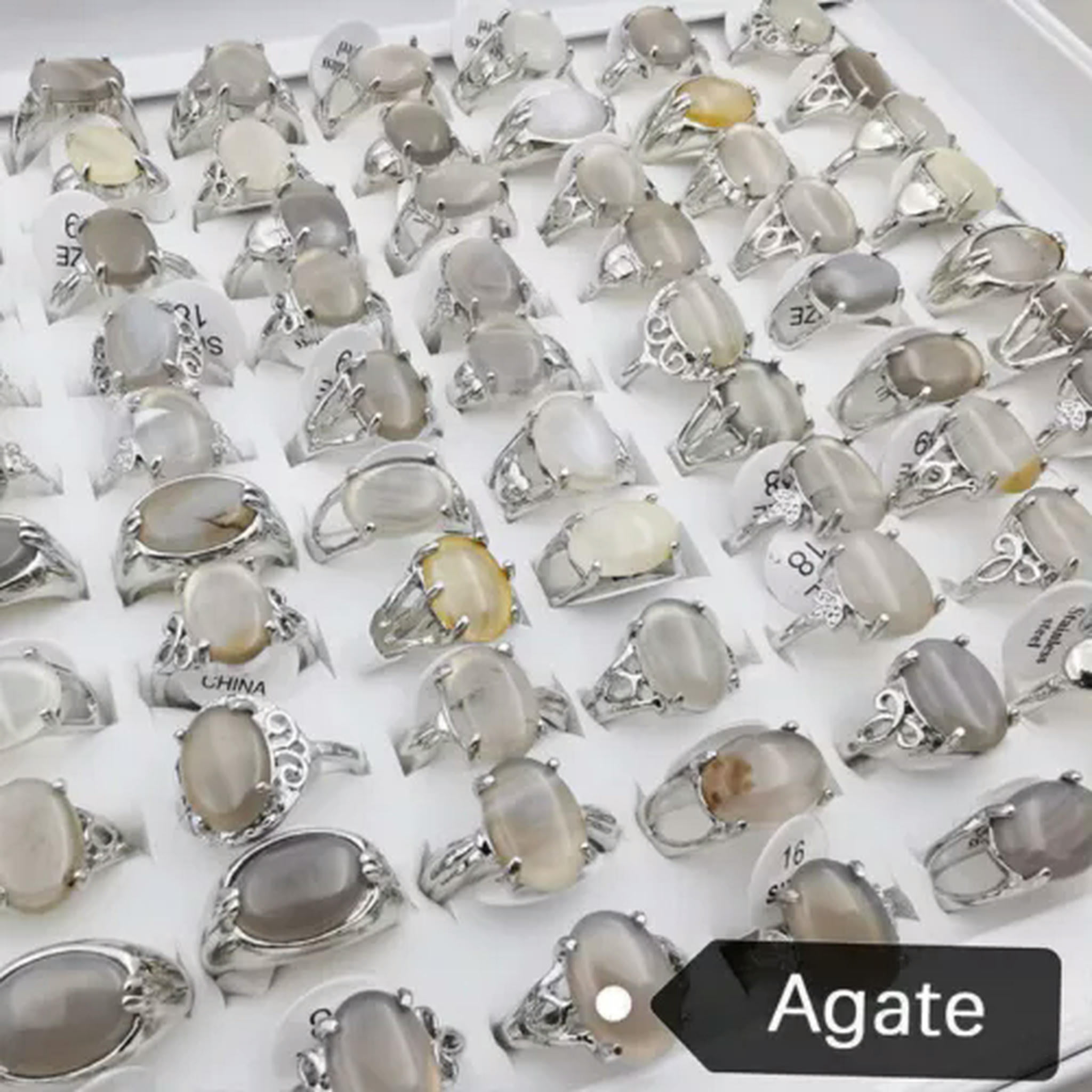 K-KED 50Pcs Wholesale Lot Mixed Ring Natural Stone Rings Women Gemstone Delicate Jewelry Bulk ...