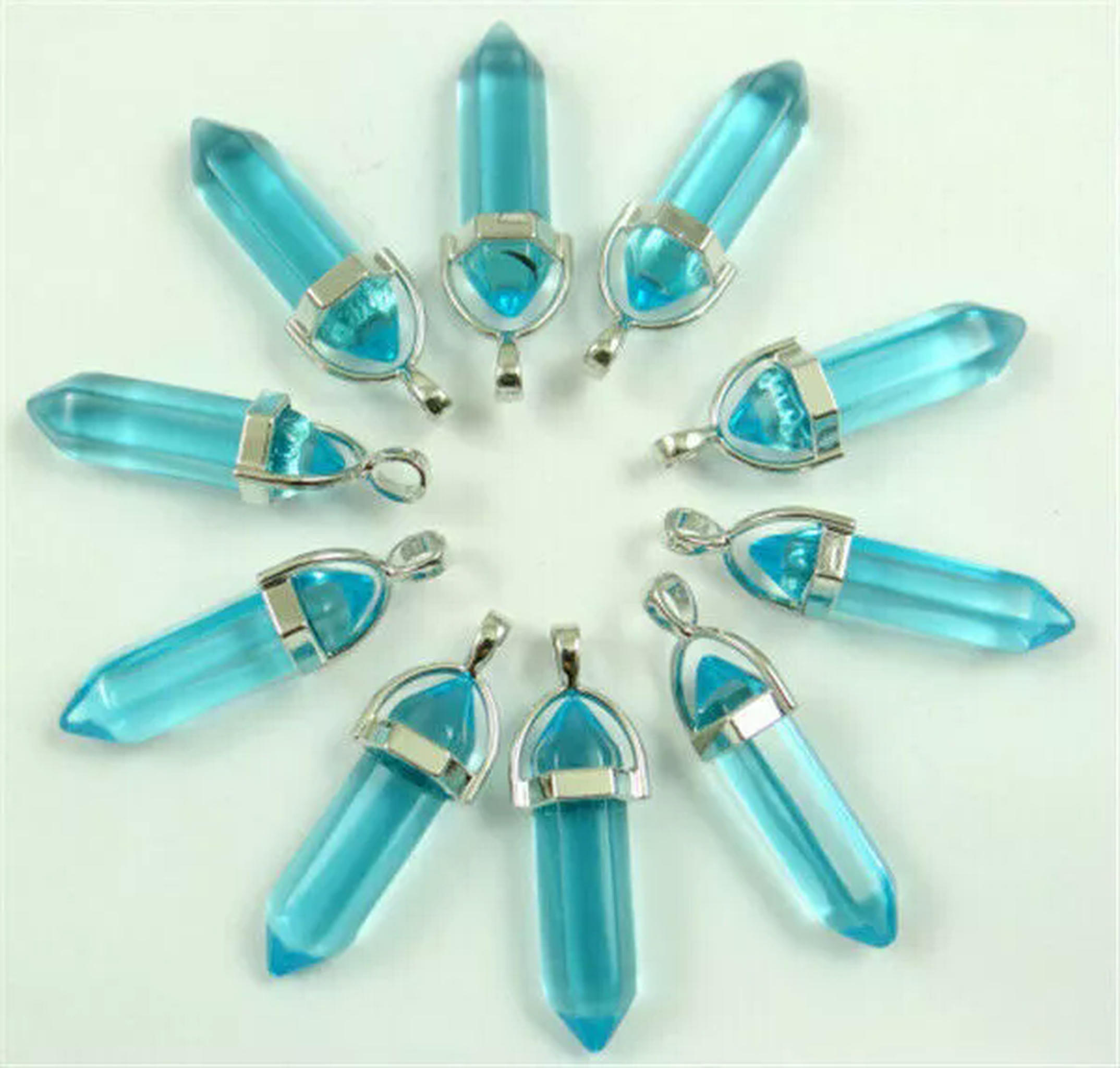 K-KED 50pcs Light Blue Glass Hexagonal Column Stone Pendants for ...