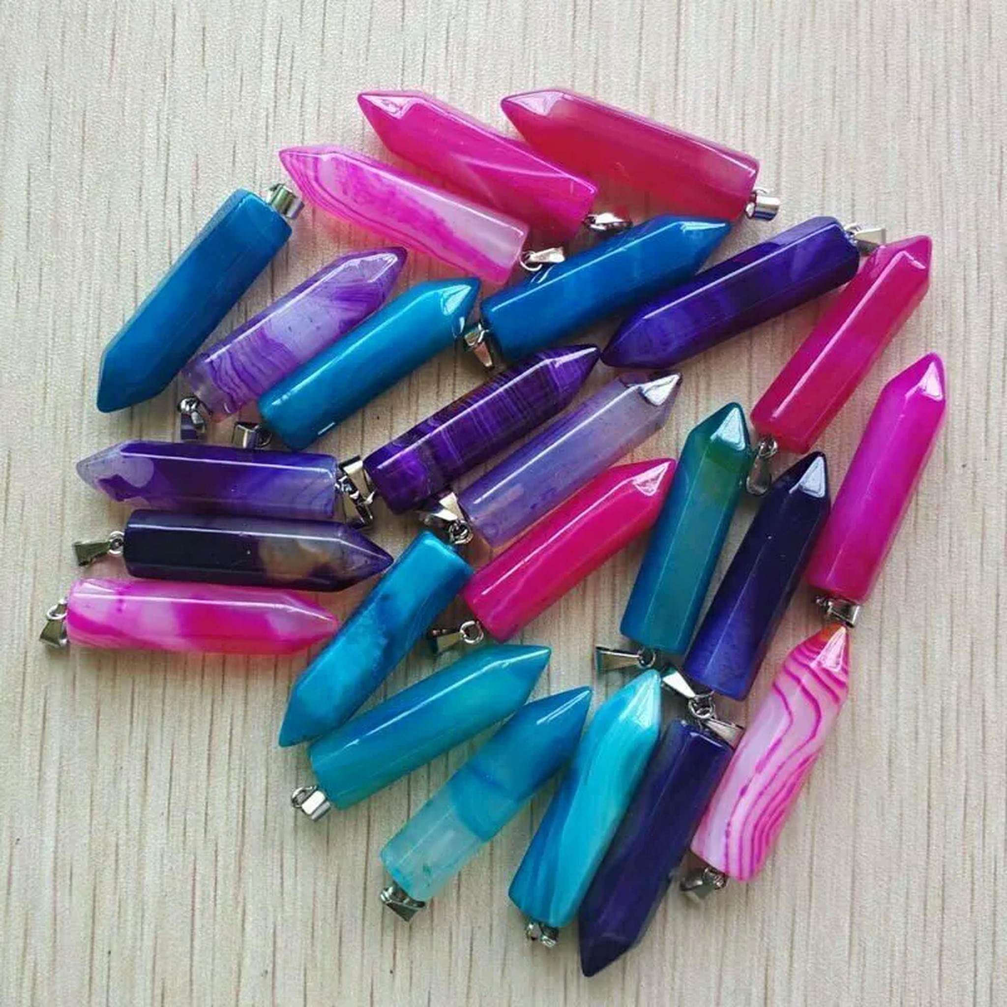 K-KED 50pcs Mixed Line Agate Natural Stone Hexagonal Column Pendants ...