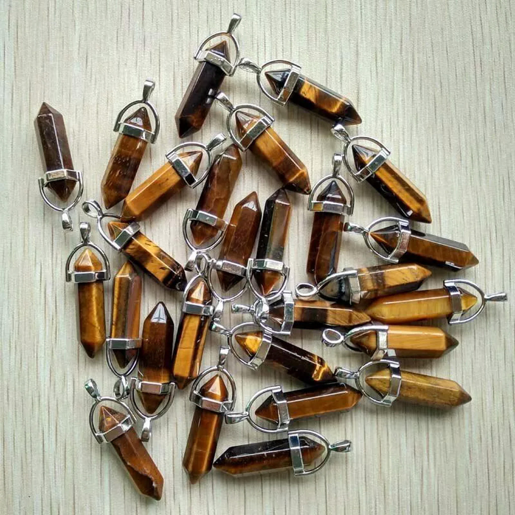 K-KED 50pcs Natural Stone Tiger Eye Stone Pendants Hexagonal Pillar ...