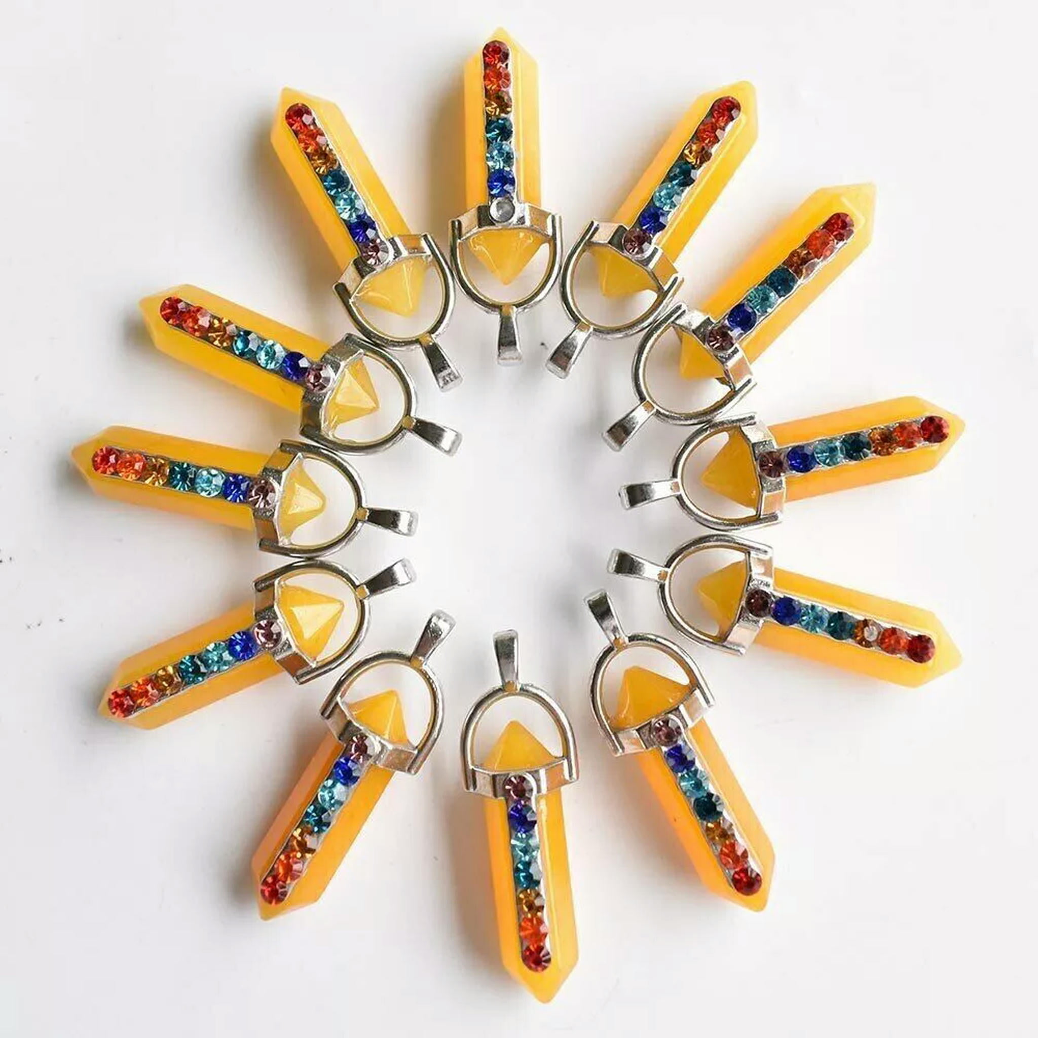 K-KED 50pcs Natural Stone Yellow Jade Hexagonal Pointed 7 Color Reiki ...