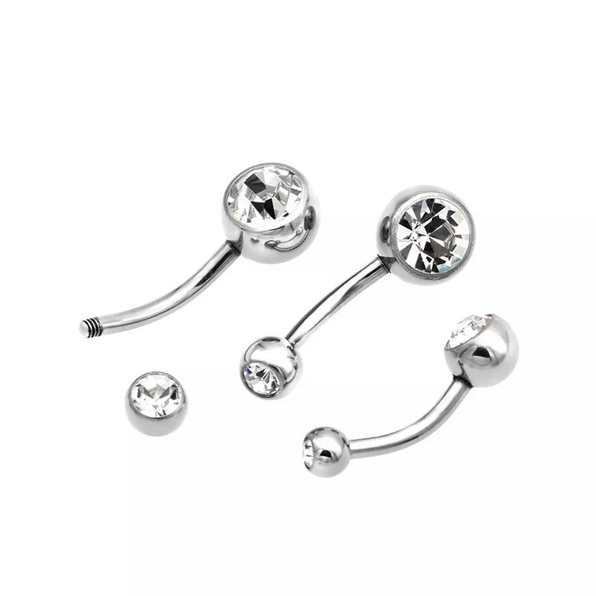 K-KED 50pcs Stainless Steel Belly Button Double Gem Navel Belly Bars ...