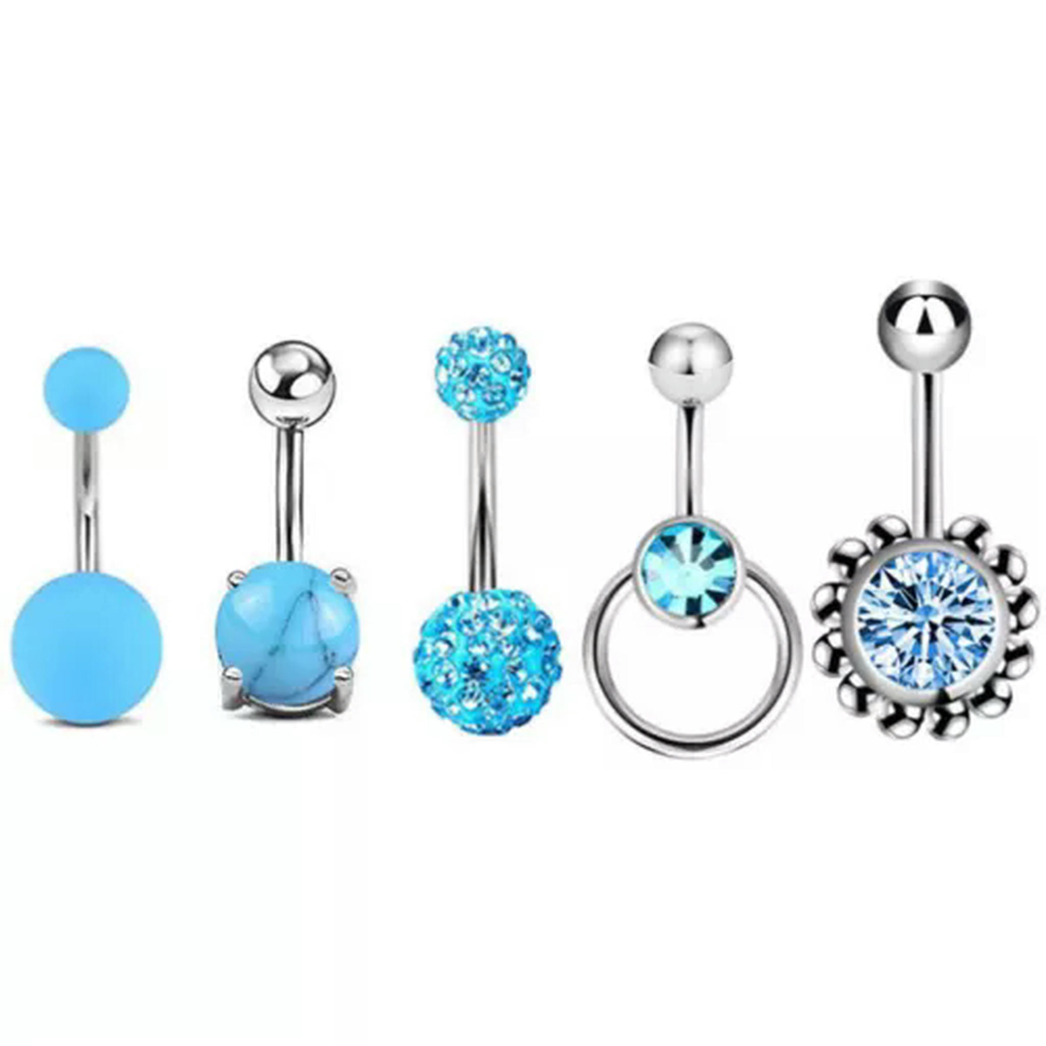 K-KED 5Pcs Crystal Shiny Navel Belly Button Rings Women Barbell Body ...