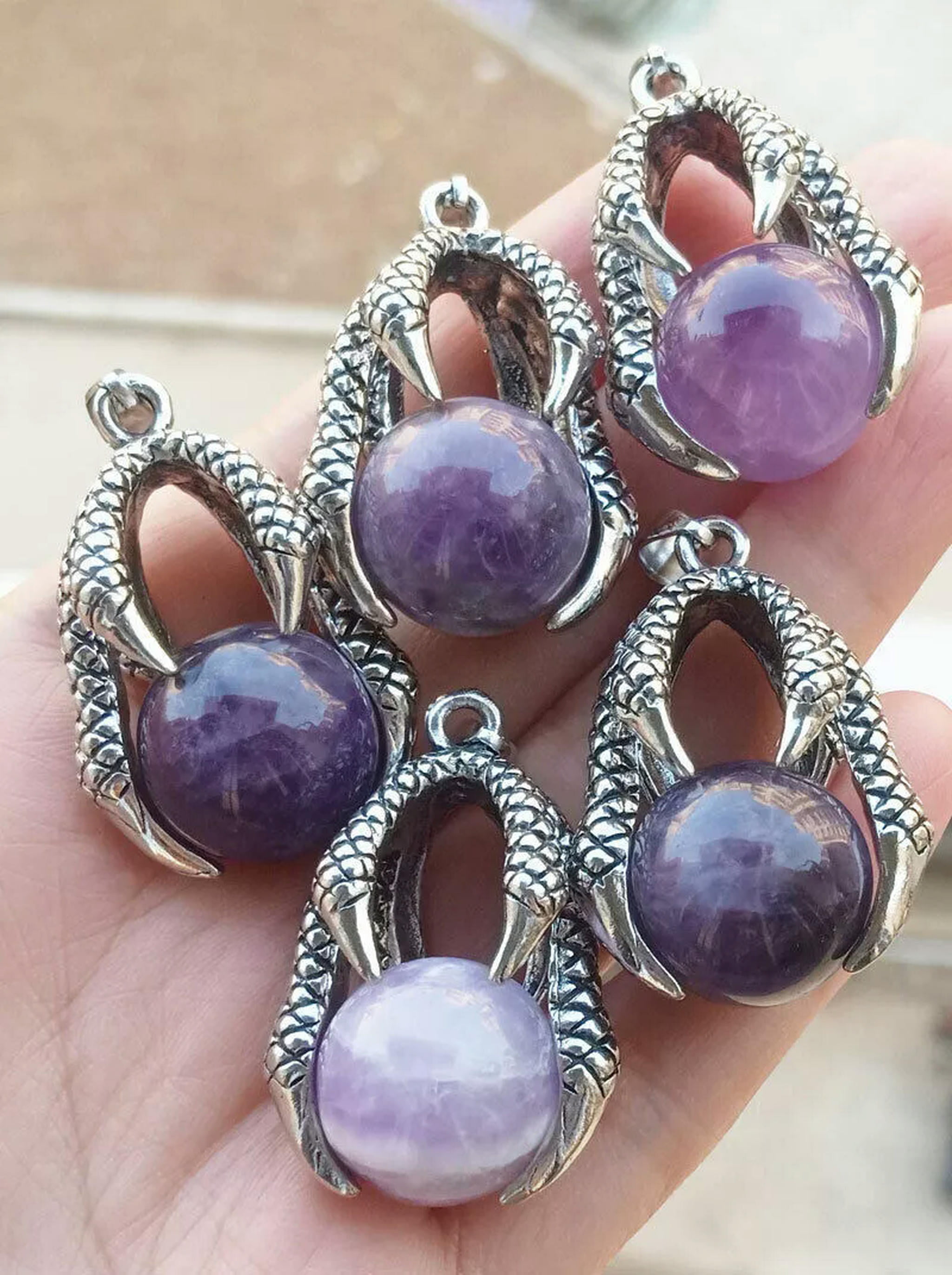 K-KED 5pcs Amethyst Gems stone Dragon Claw Pendants Chakra Reiki ...