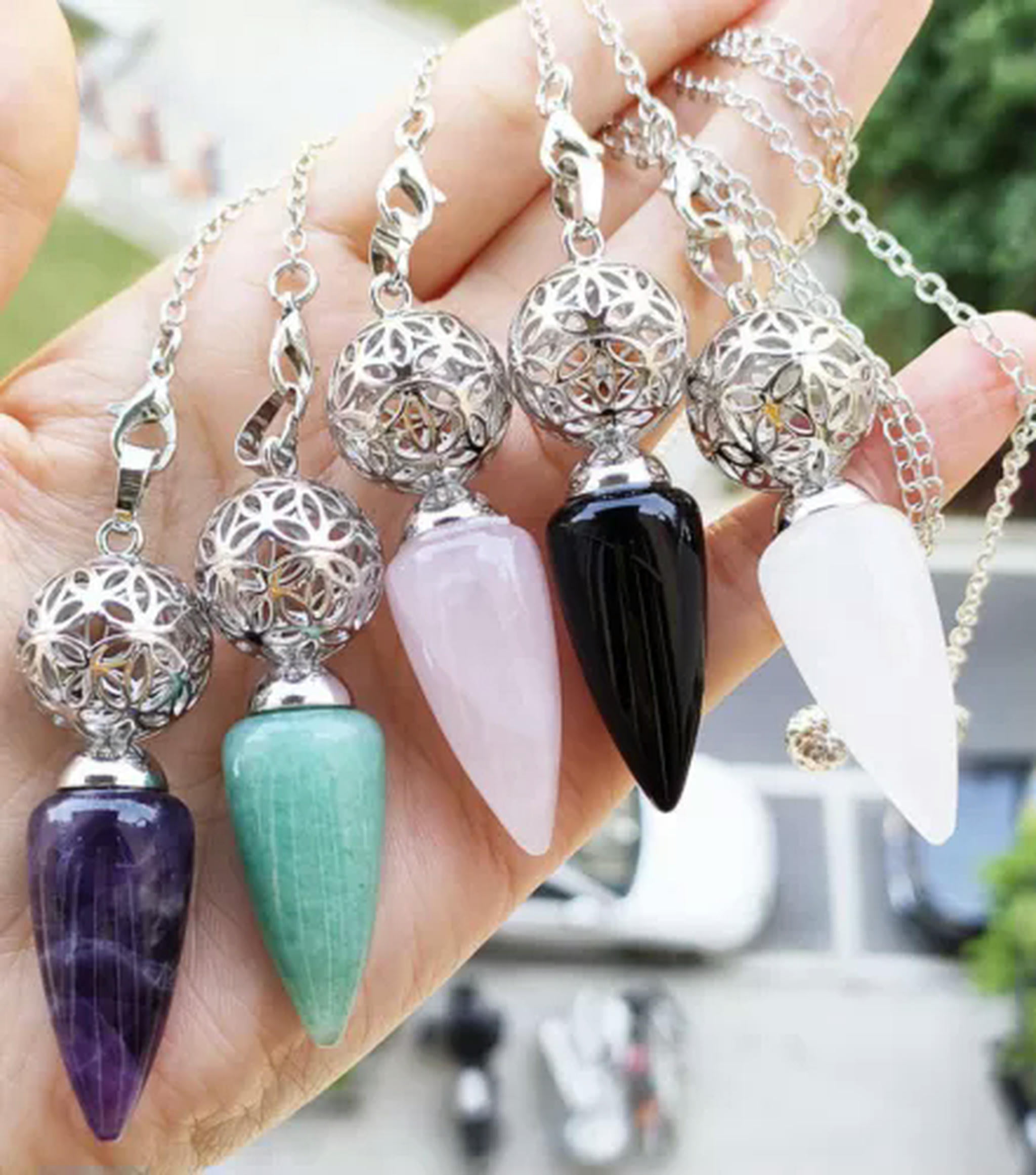 K-KED 5pcs Amethyst Vary Gems Pendulum Pendant Energy Chakra Reiki ...